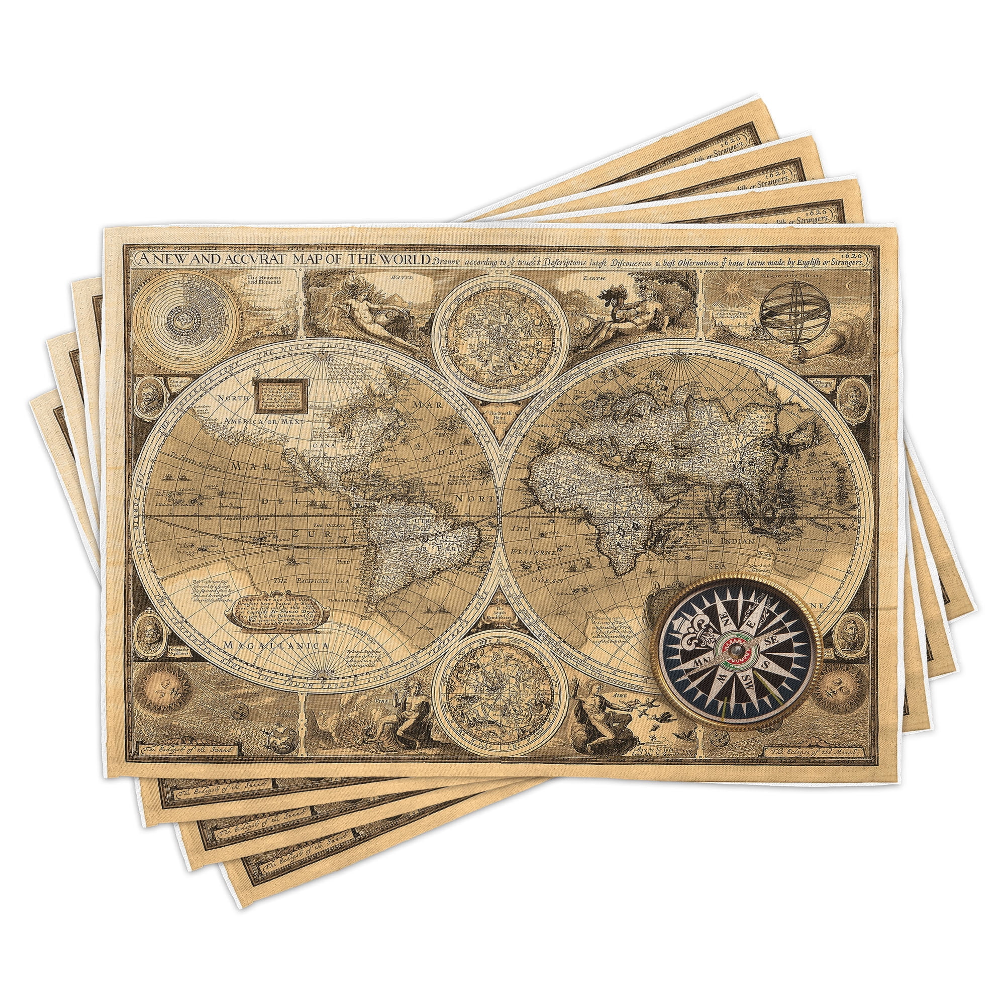 Ambesonne Wanderlust Place Mats Set of 4, Accurate Map of World ...