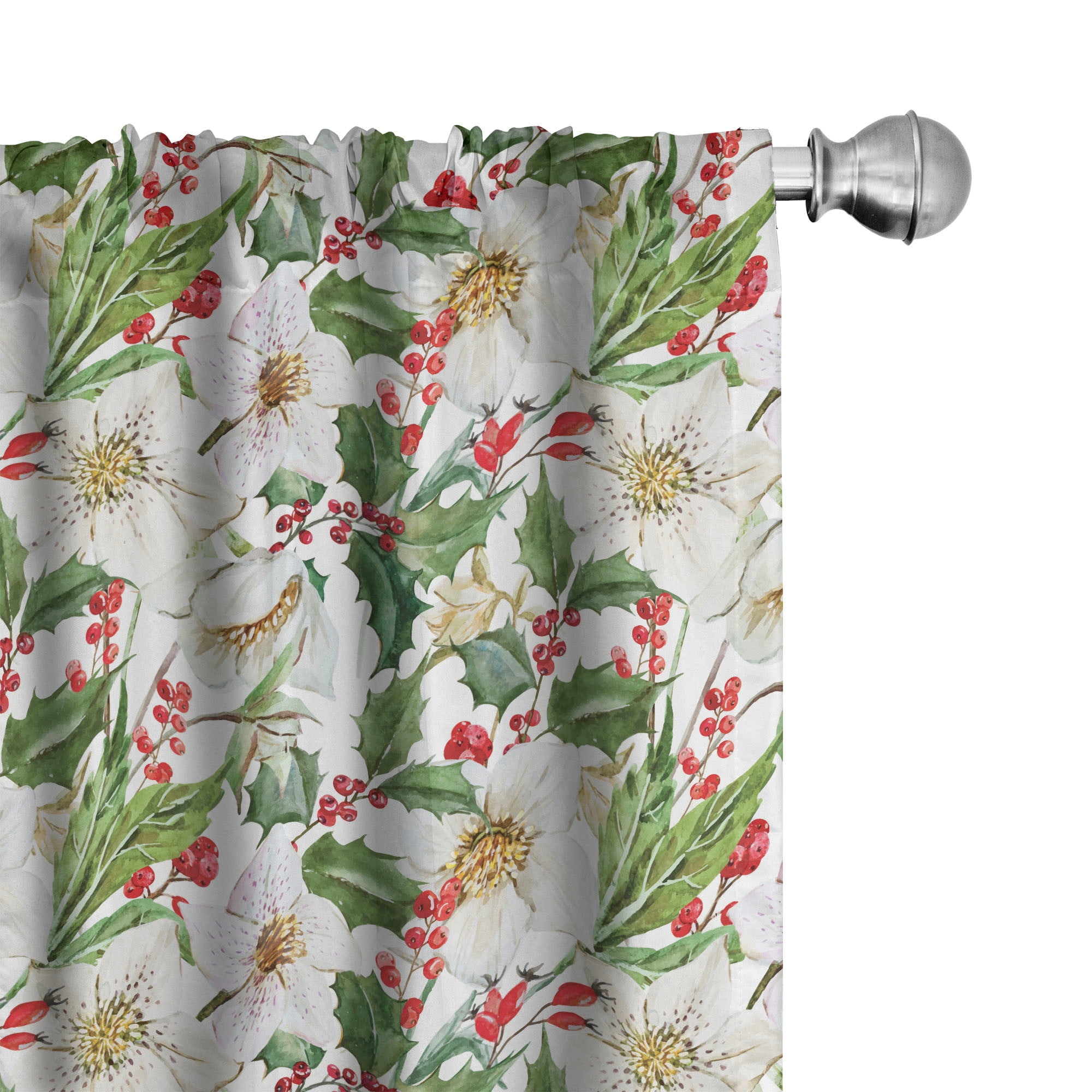 Ambesonne Watercolor Curtains, Poinsettia Pattern, Pair of 28"x84 ...
