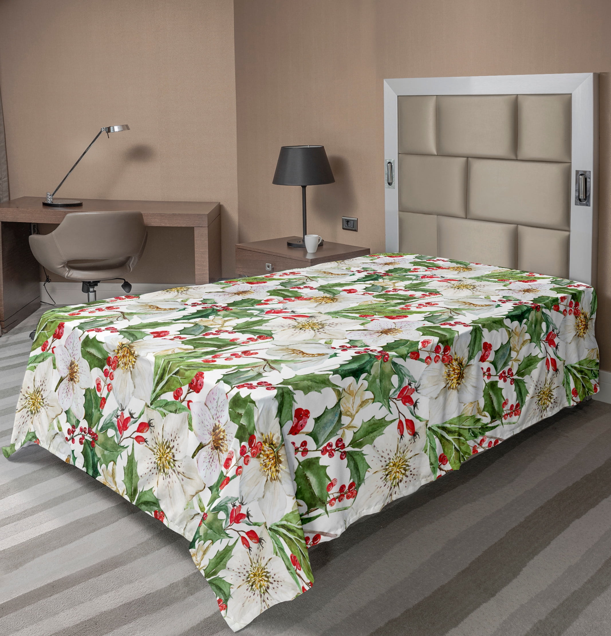 Ambesonne Watercolor Flat Sheet, Poinsettia Pattern, TwinXL Size ...