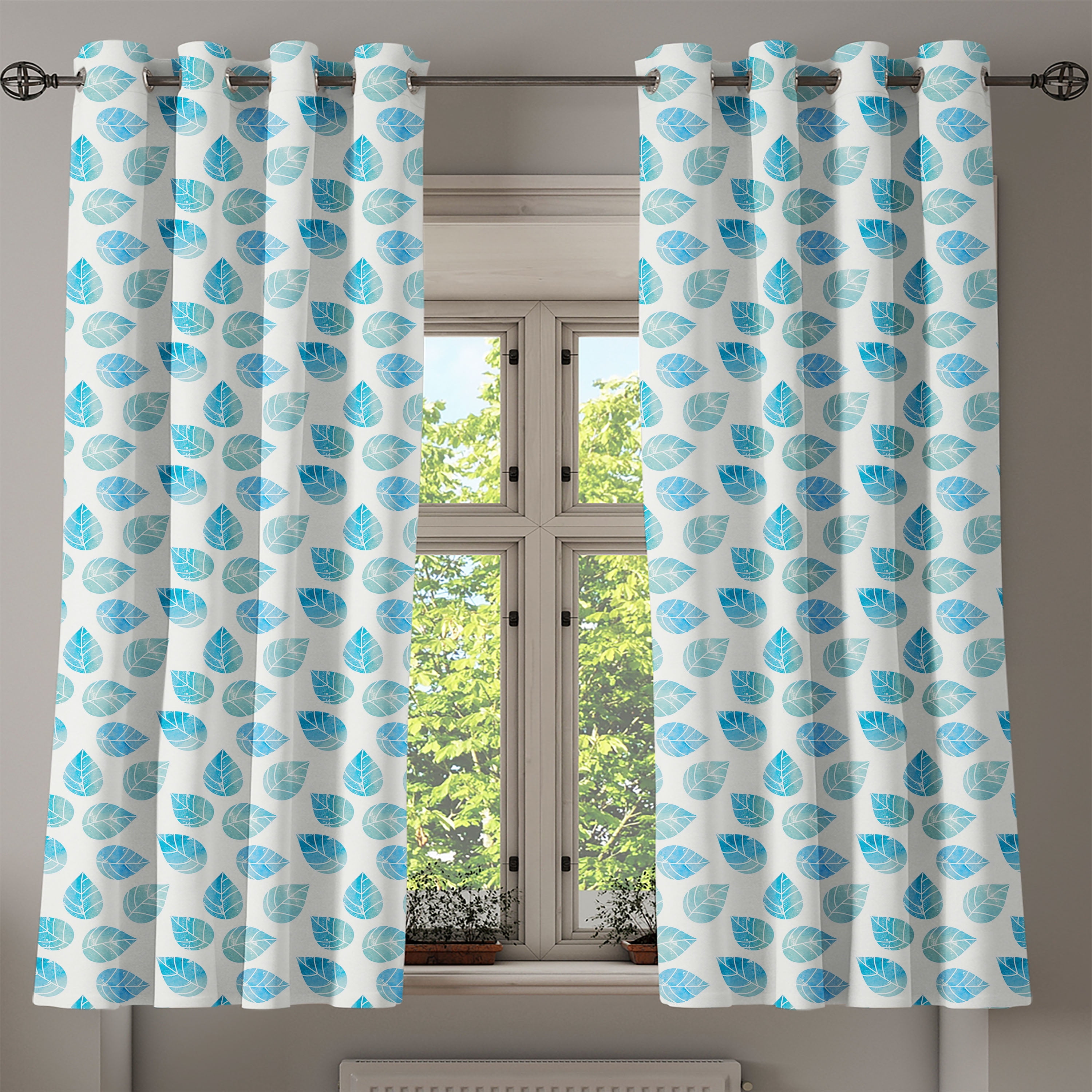 Ambesonne Watercolor Grommet Curtain, Fallen Blue Leaves, 50" x 63 ...