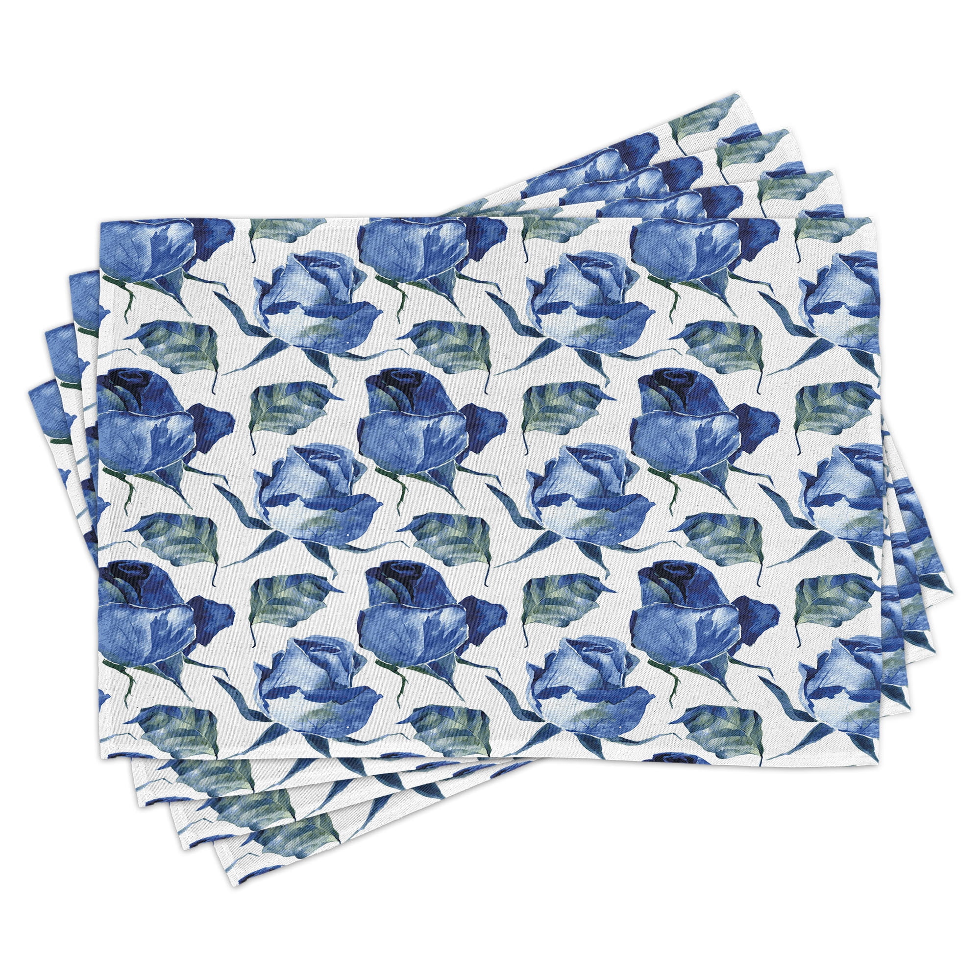 Ambesonne Watercolor Place Mats Set of 4, Roses with Leaves, Standard ...