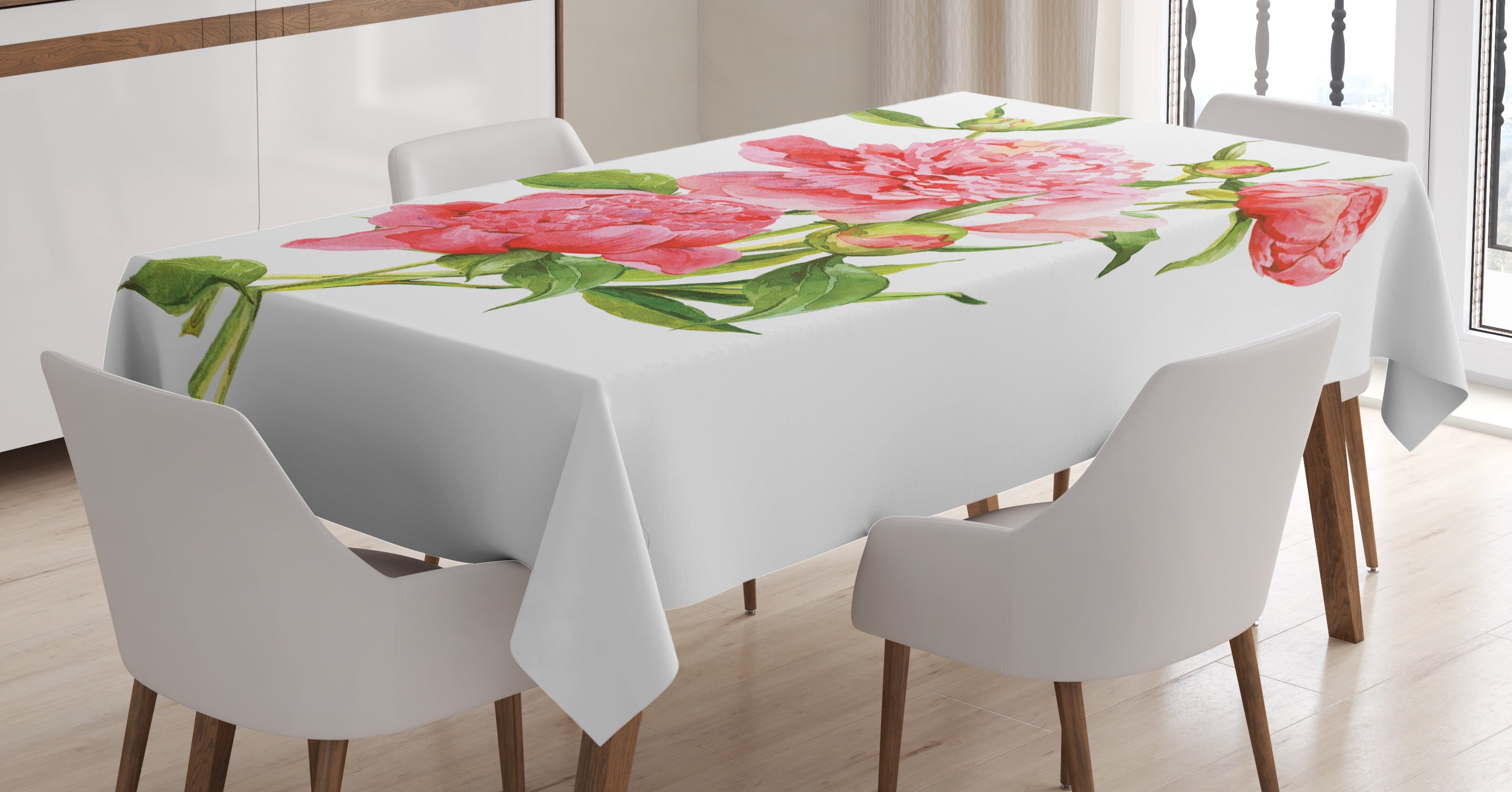 Ambesonne Watercolor Tablecloth Rectangular Table Cover, Pink Peonies ...