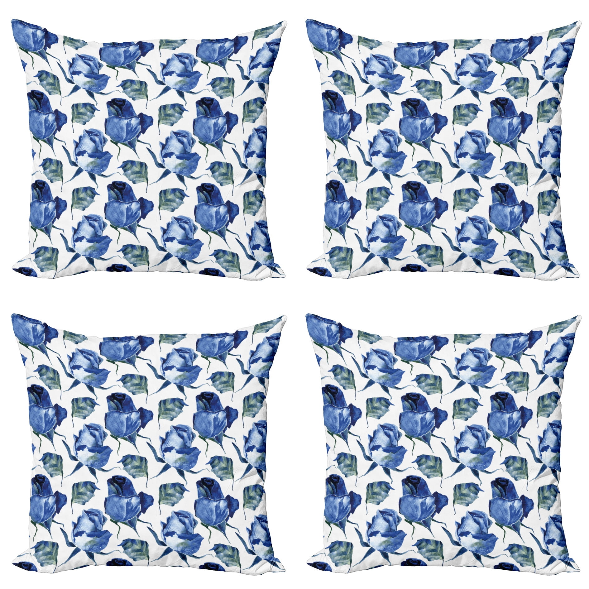 Ambesonne Watercolor Throw Pillow Cover 4 Pack, Roses with Leaves, 24 ...
