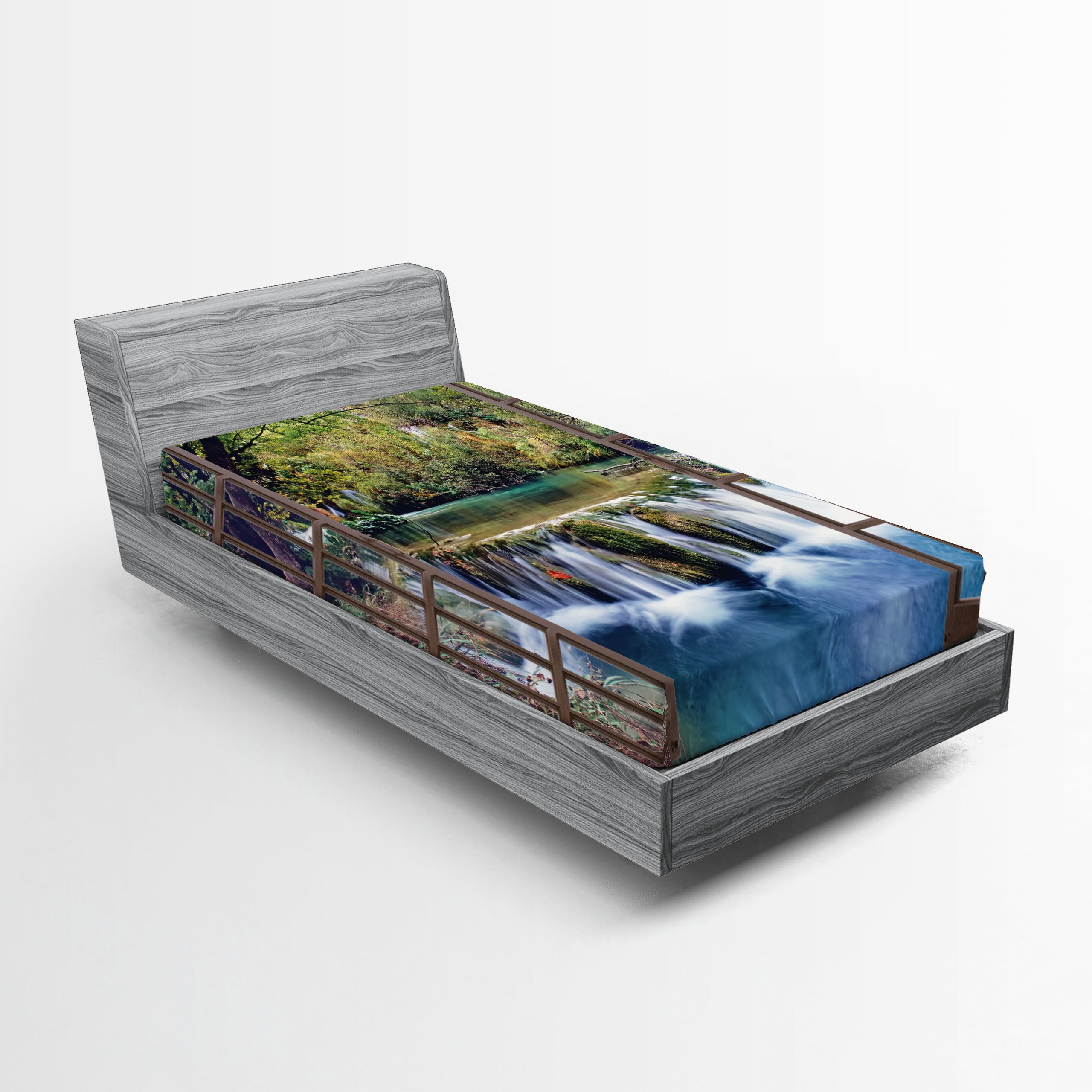 Ambesonne Waterfall Fitted Sheet, Deep down in Forest, Twin Size ...