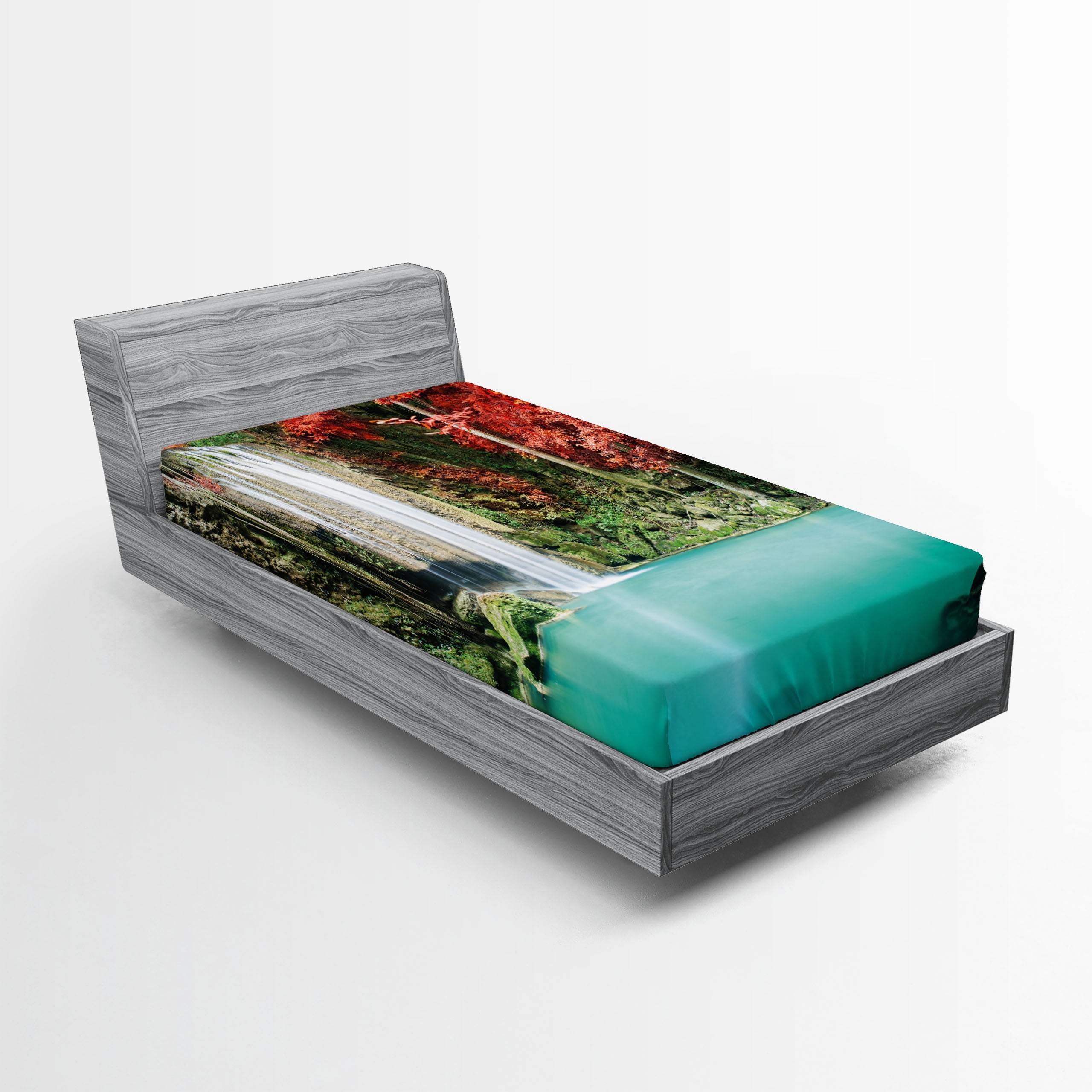 Ambesonne Waterfall Fitted Sheet, Fall Forest Oaks, Twin Size, Red and ...
