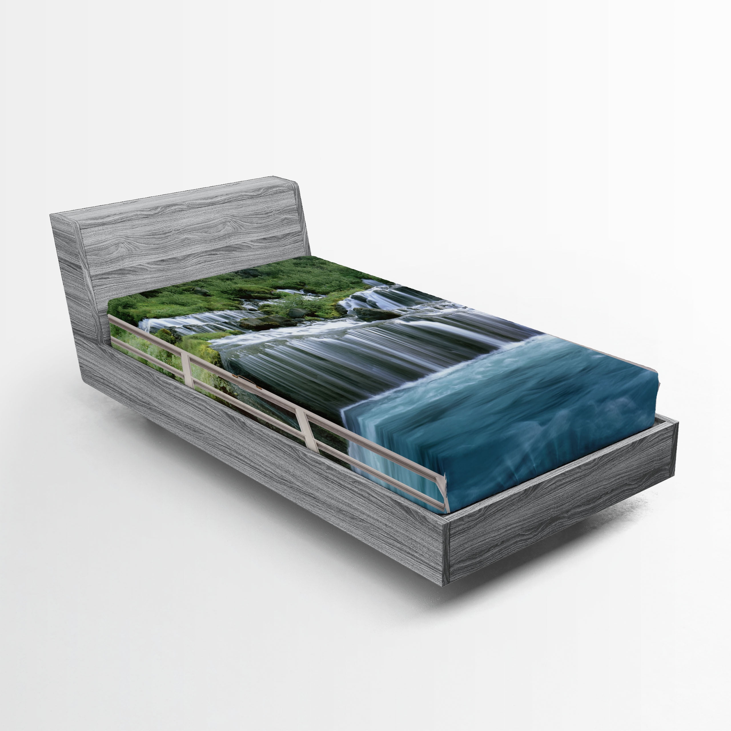 Ambesonne Waterfall Fitted Sheet, Majestic Paradise, Twin Size, Blue ...