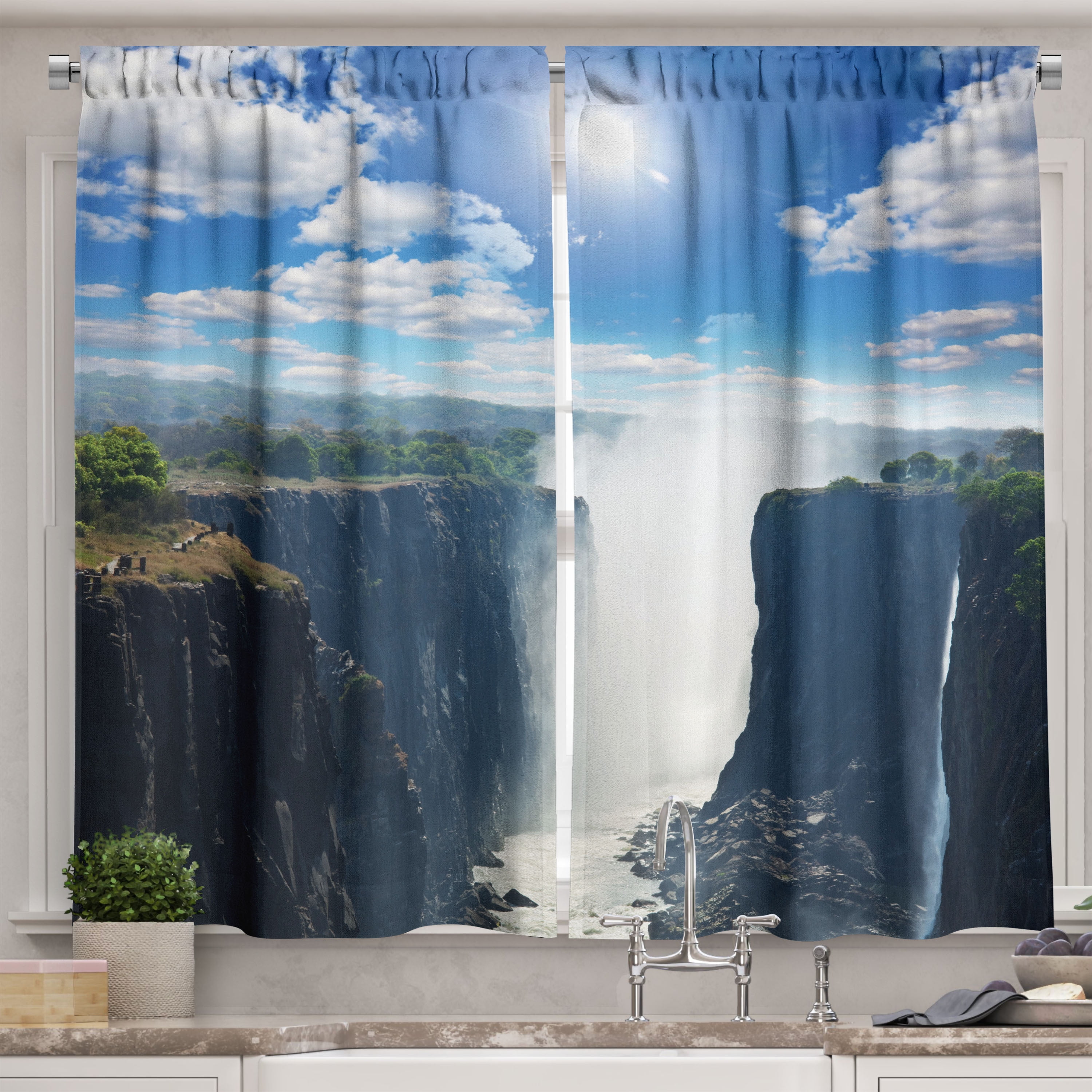 Ambesonne Waterfall Kitchen Curtains, Mountain Cliff Nature, 55"x45 ...