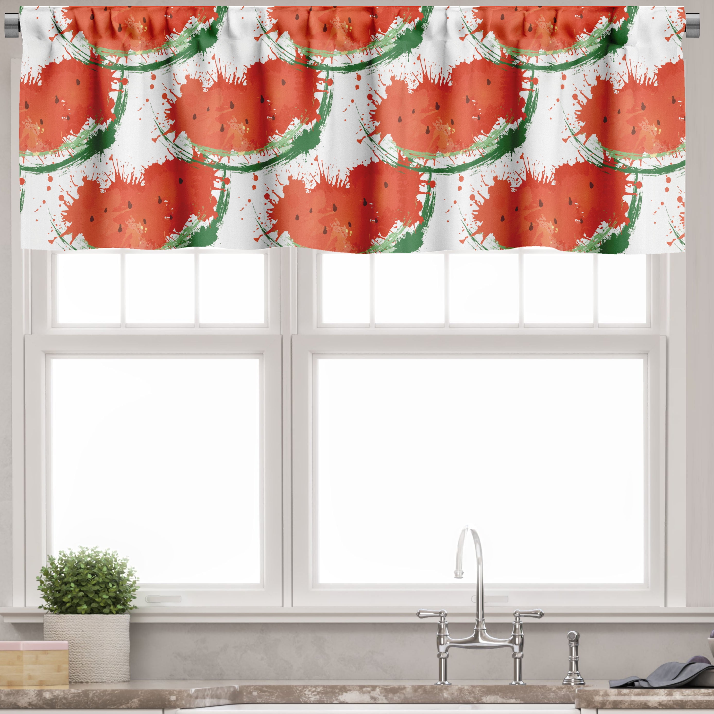 Ambesonne Watermelon Valance Pack of 2, Grunge Spots Fruit Slice, 54 ...