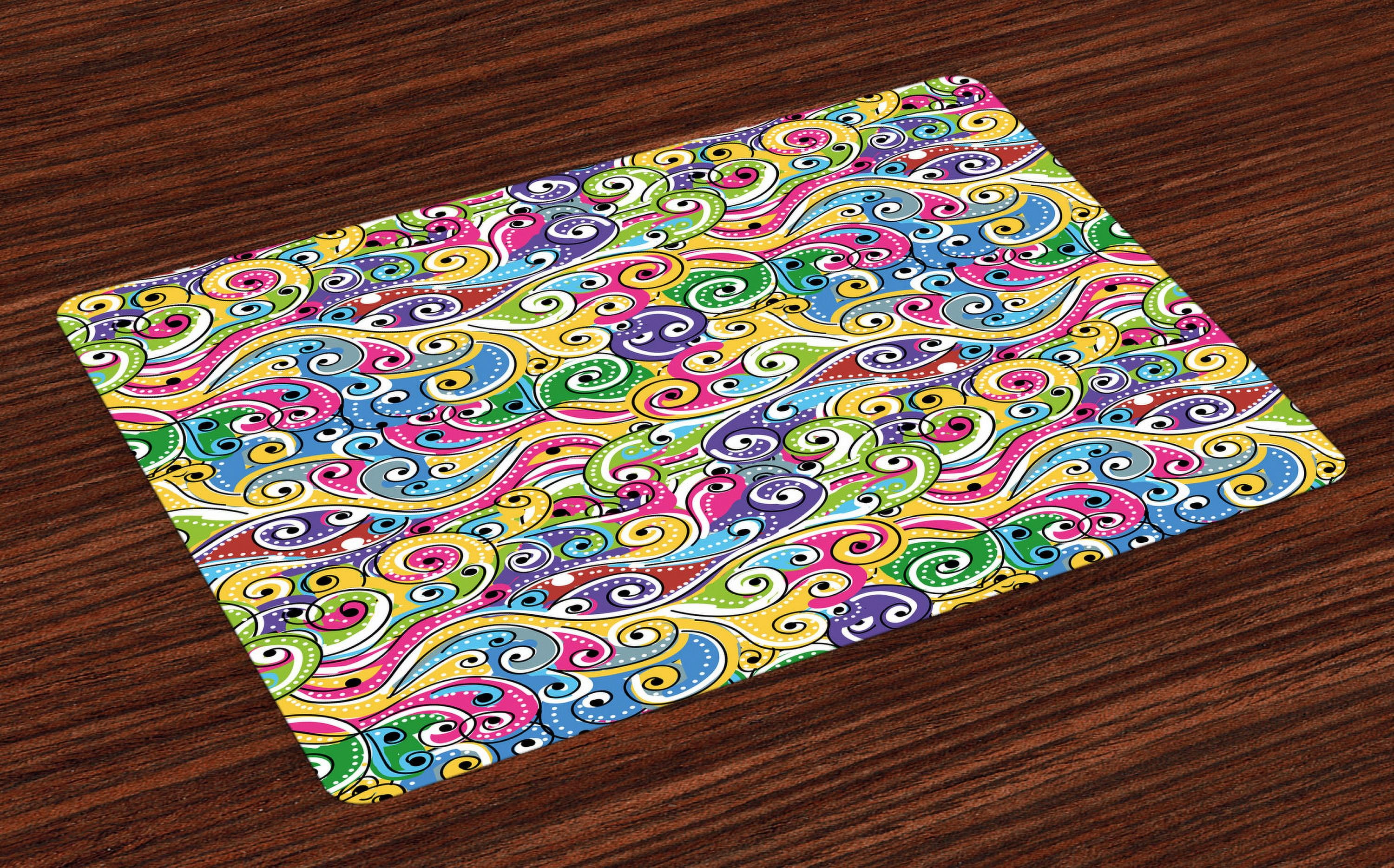 Ambesonne Wave Place Mats Set of 4, Funky Doodle Summer Art, Standard ...