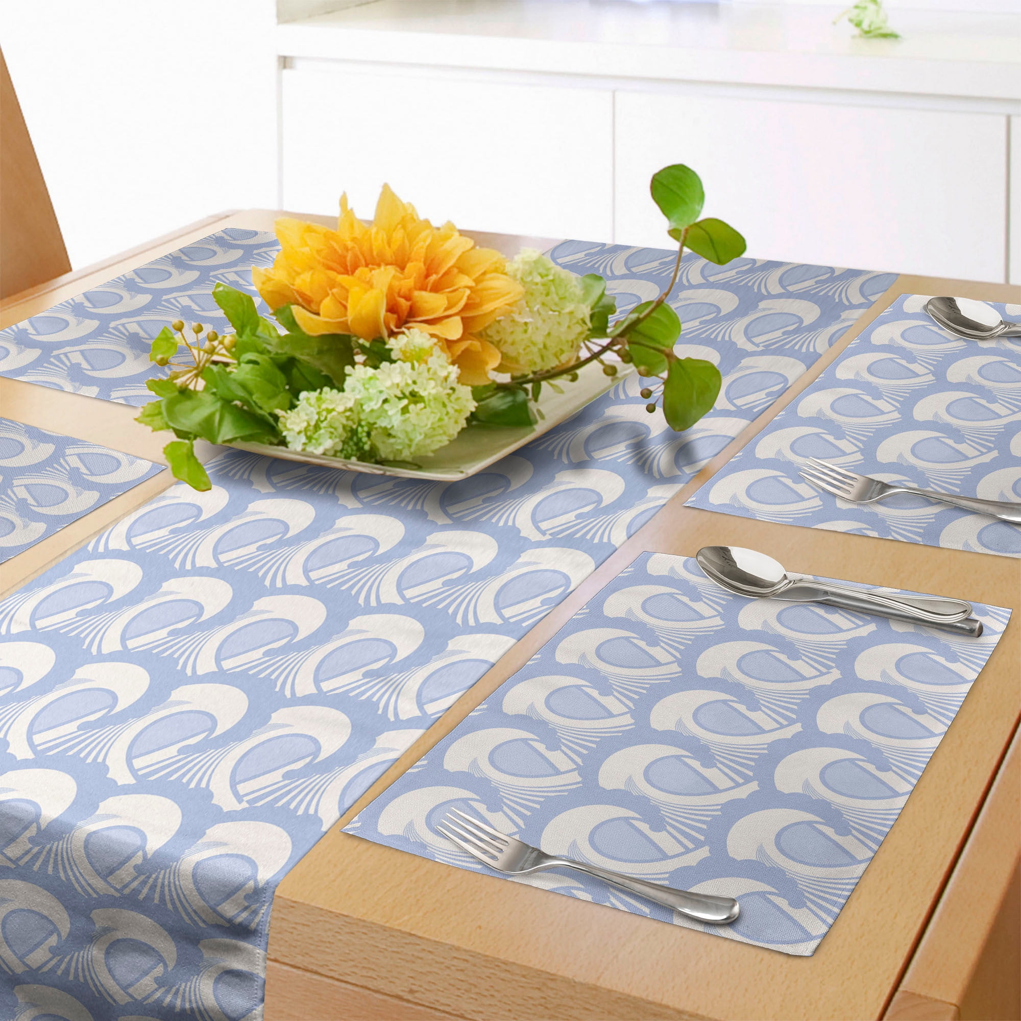 Ambesonne Wave Table Runner & Placemats, Abstract Art Sea Ocean Waves ...