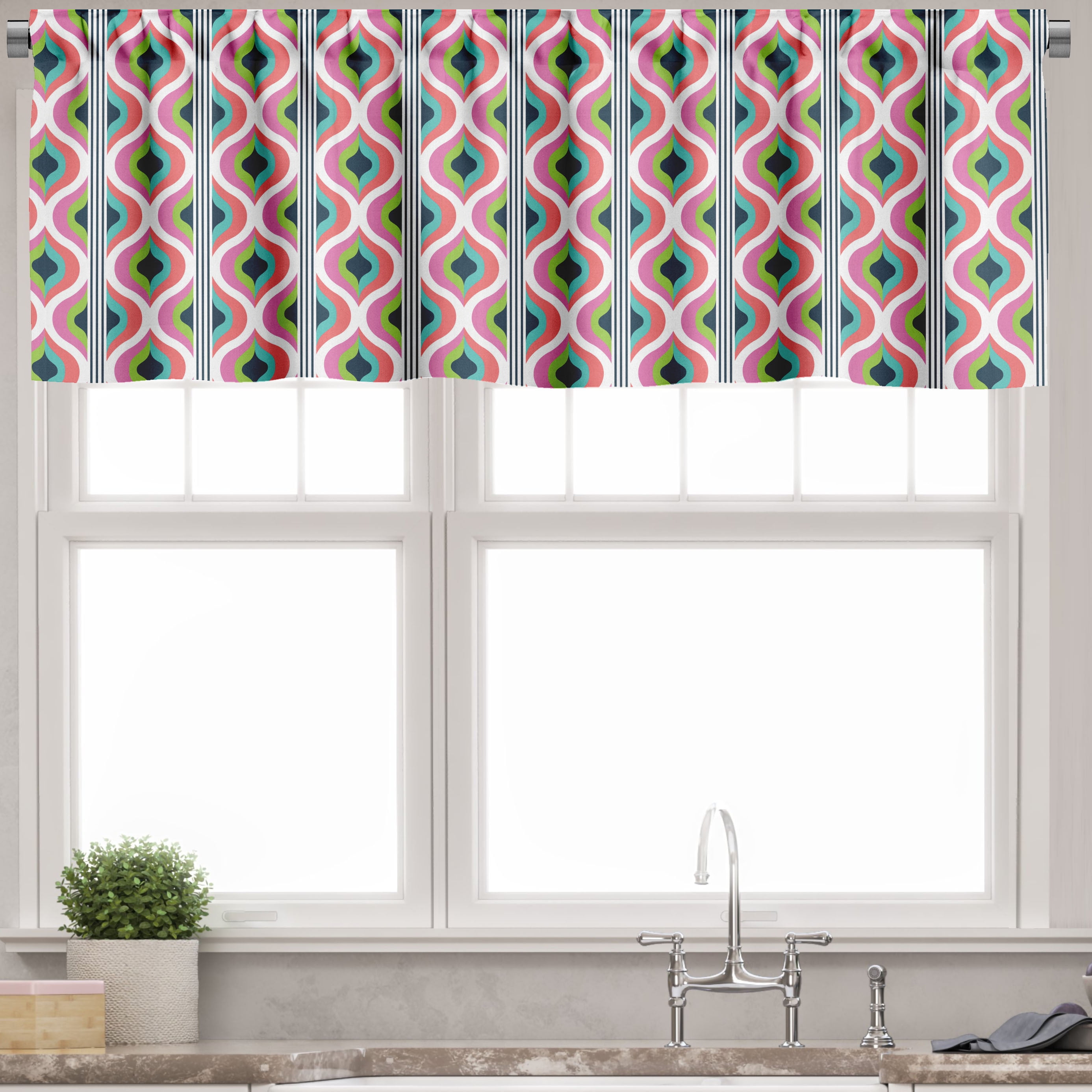Ambesonne Wave Valance Pack of 2, Retro Look Abstract Motif Art, 54"X12 ...