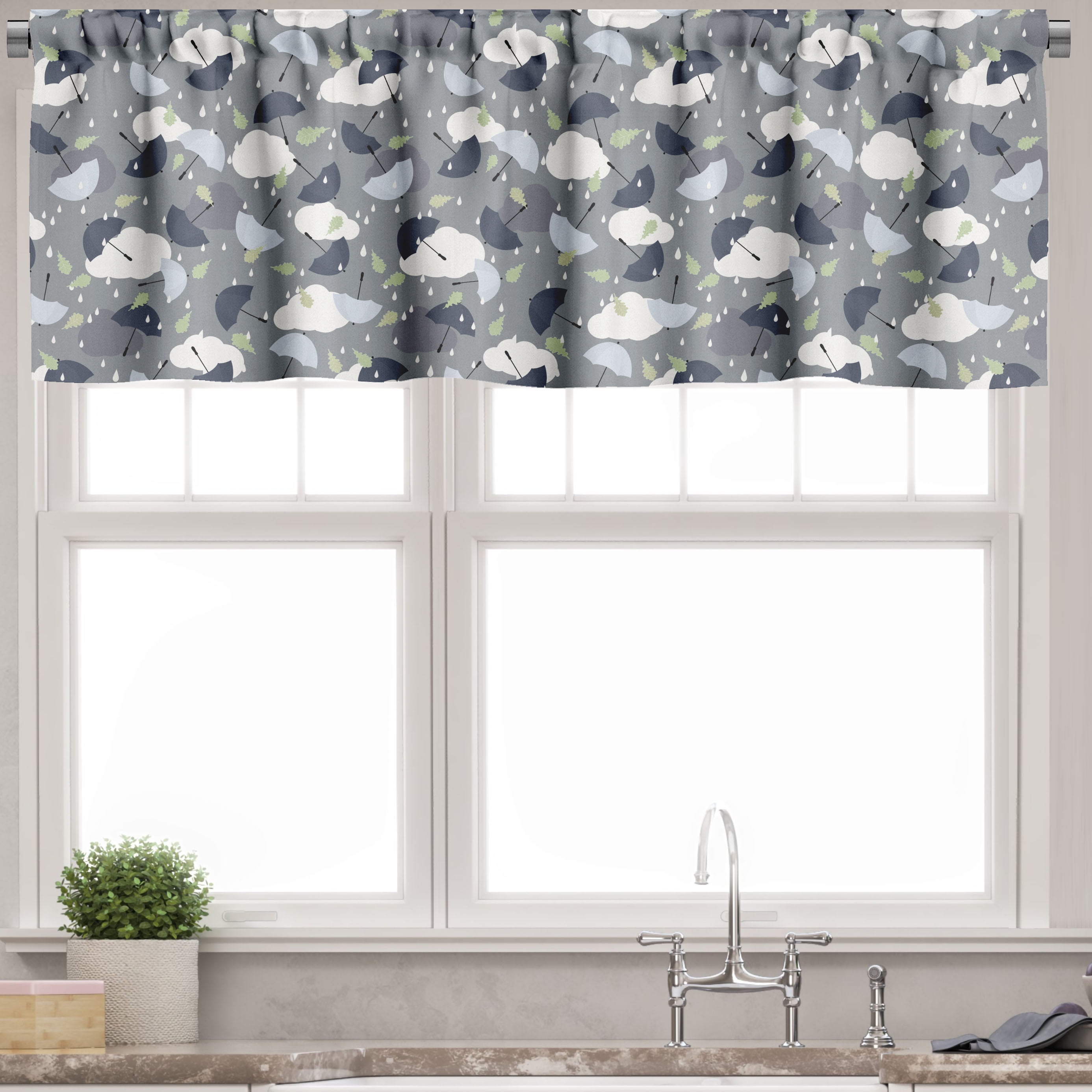 Ambesonne Weather Window Valance, Rain and Umbrella Patterns, 42" x 12 ...