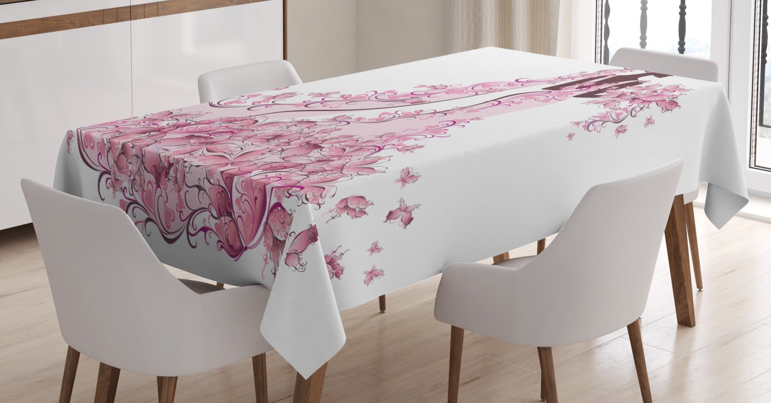 Ambesonne Wedding Tablecloth Rectangular Table Cover, Floral Bridal ...