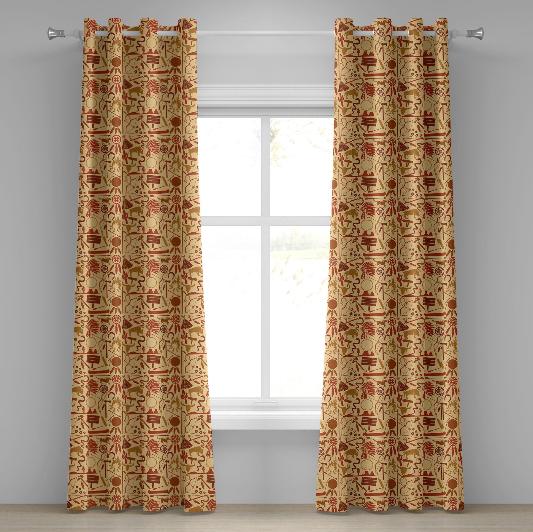 Ambesonne Western Grommet Curtain, Hat Snakes Bison Folklore, 50" x 96 ...