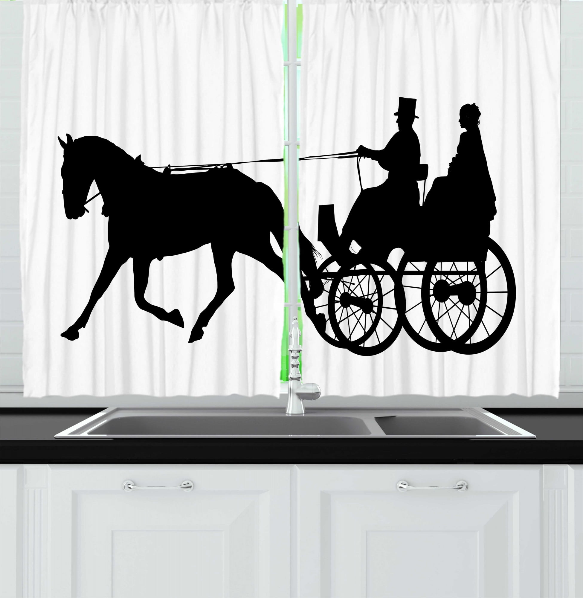 Ambesonne Western Horse Kitchen Curtains, Silhouette Carriage, 55"x45 ...