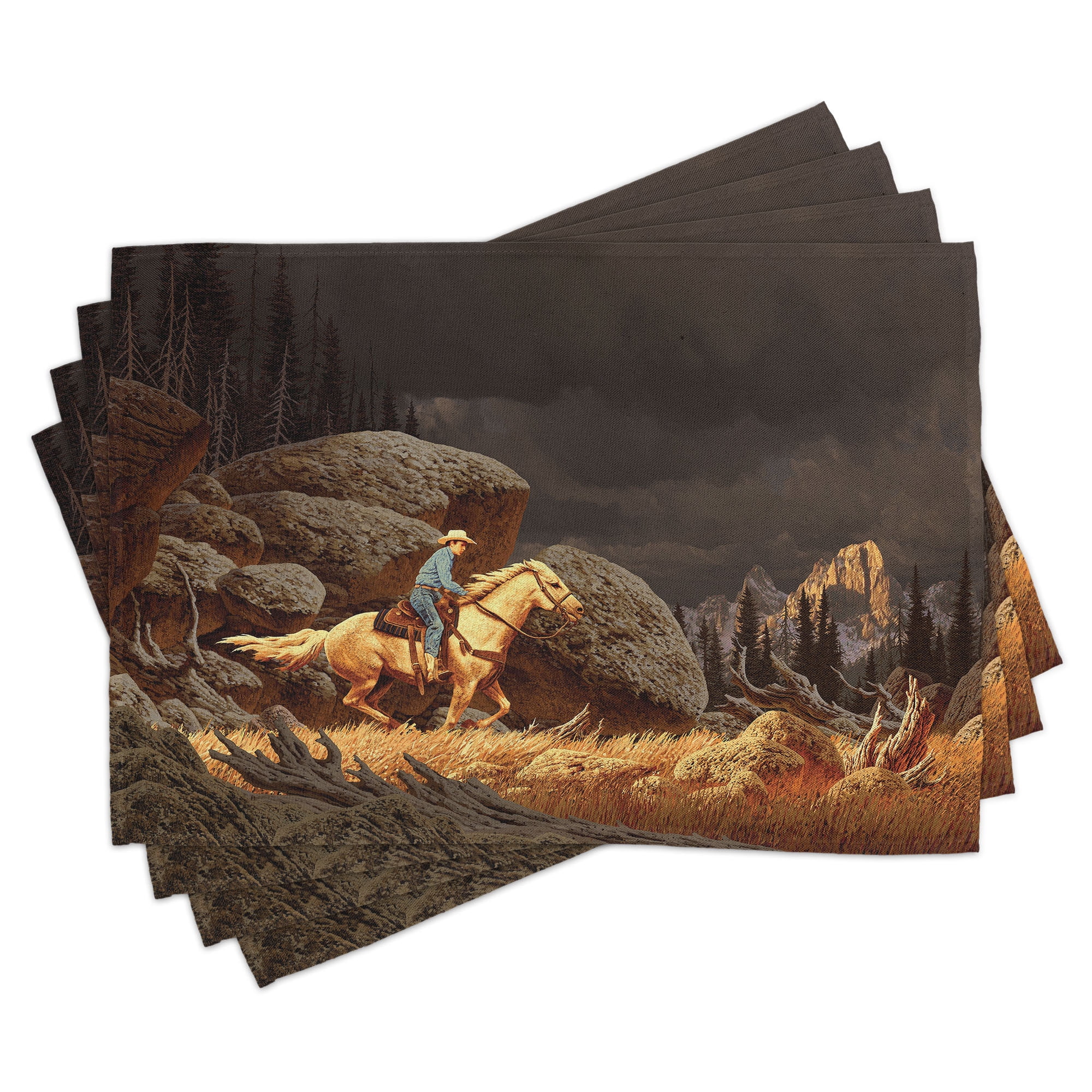Ambesonne Western Place Mats Set of 4, Cowboy Riding Horse, Standard ...