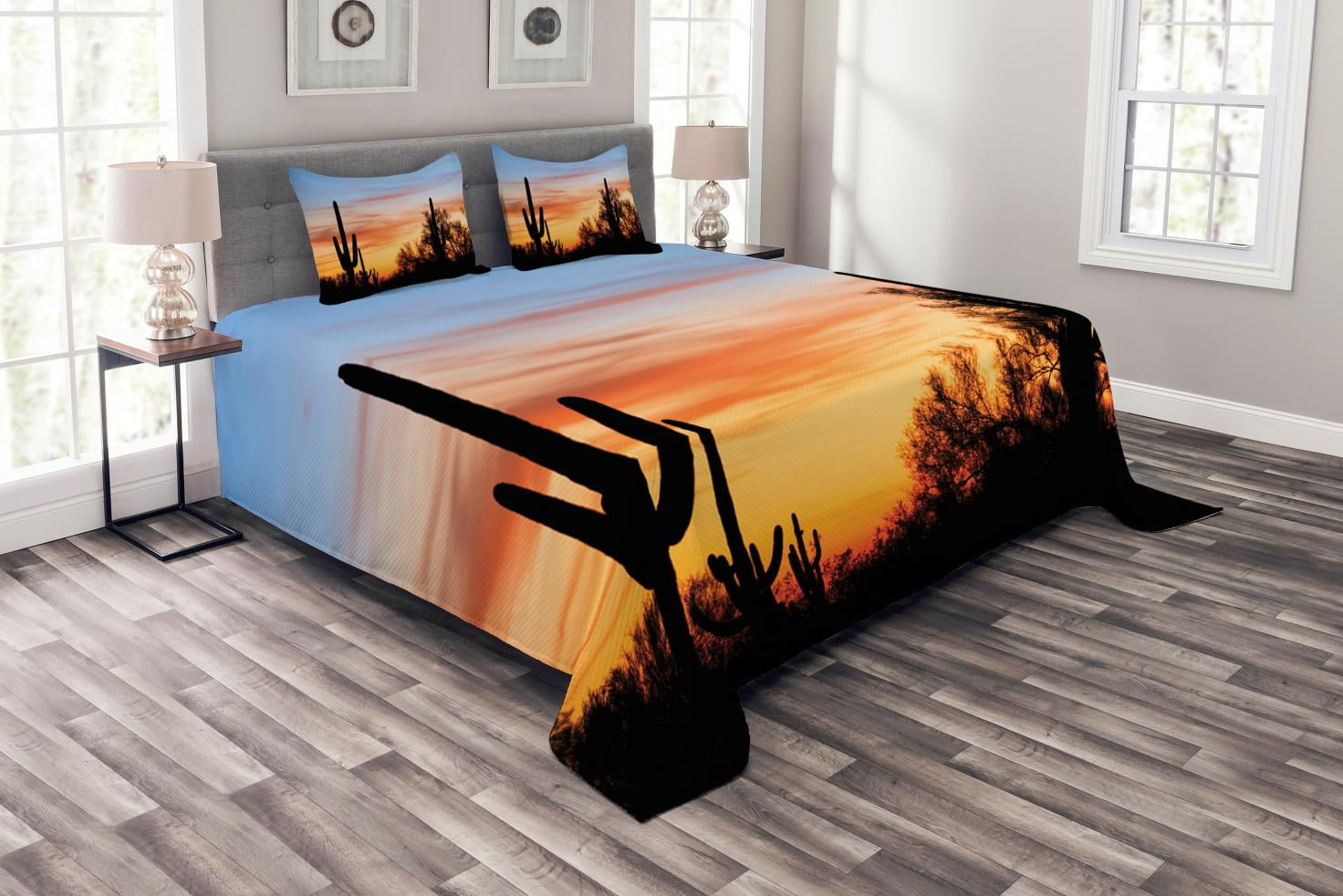 Ambesonne Western Quilted Bedspread Set 3 Pcs, Desert Cactus Wild West ...