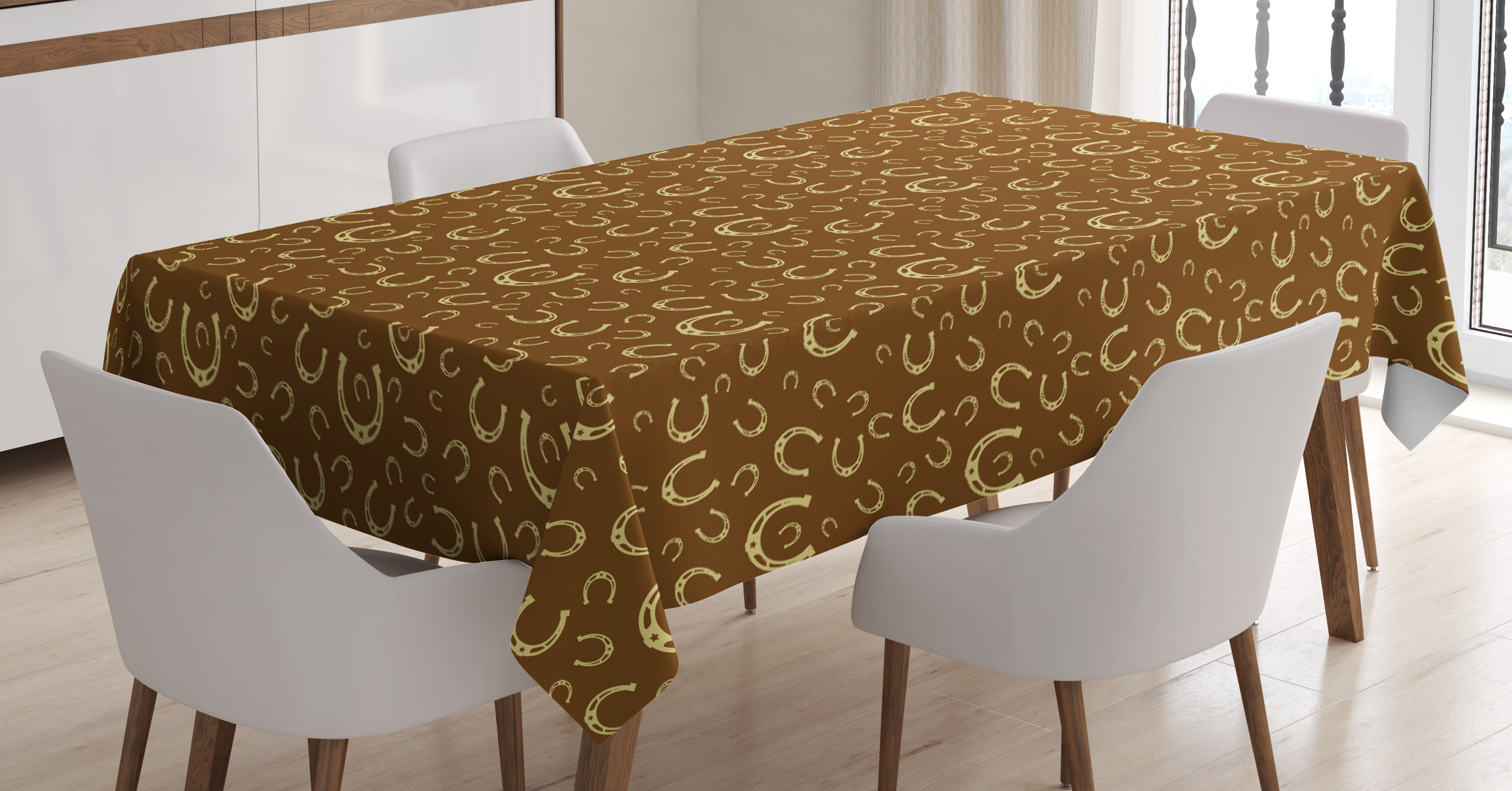 Ambesonne Western Tablecloth Rectangular Table Cover, Horseshoe Motif ...