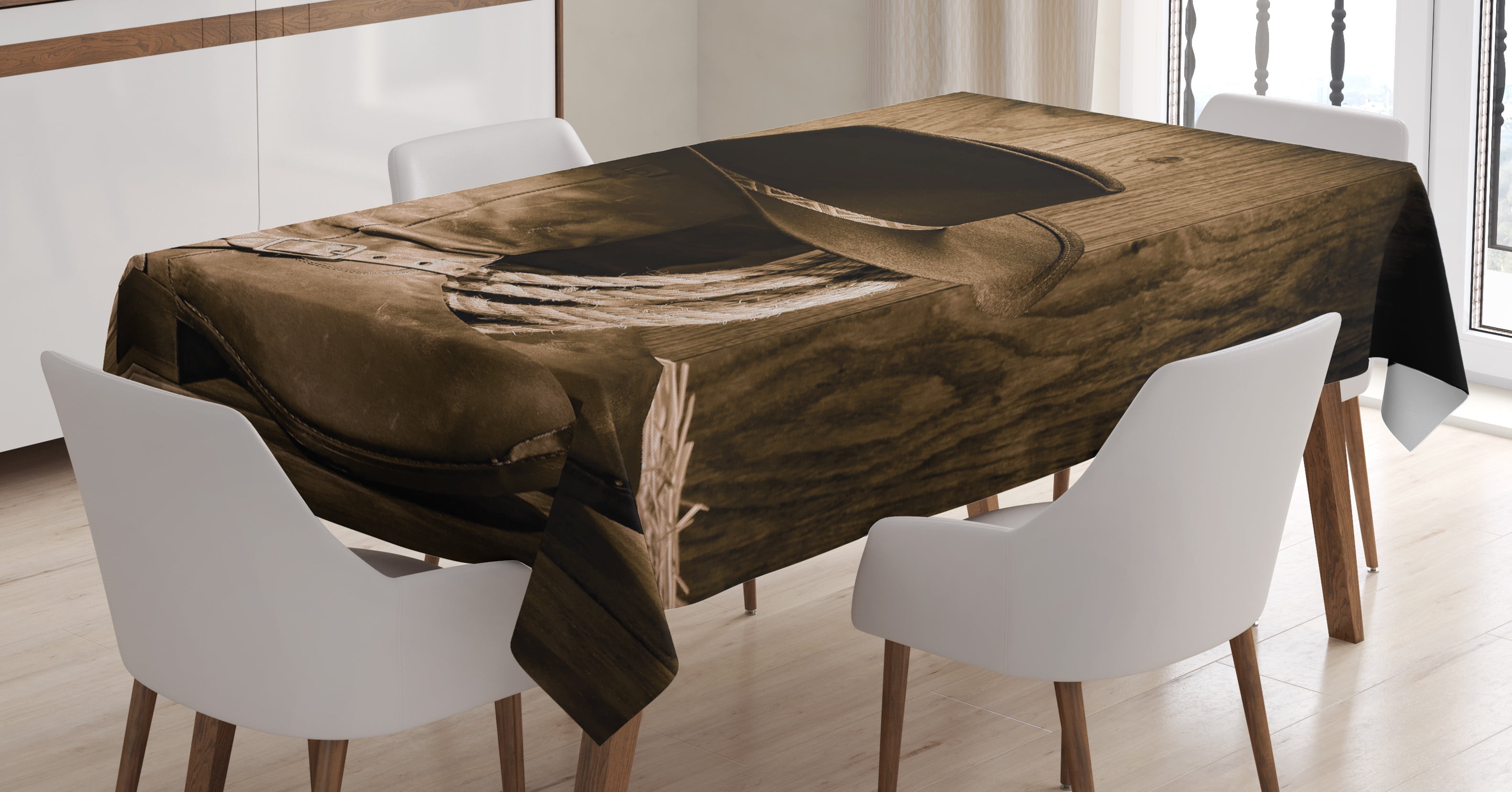 Ambesonne Western Tablecloth Rectangular Table Cover, Wild Cowboy Hat ...