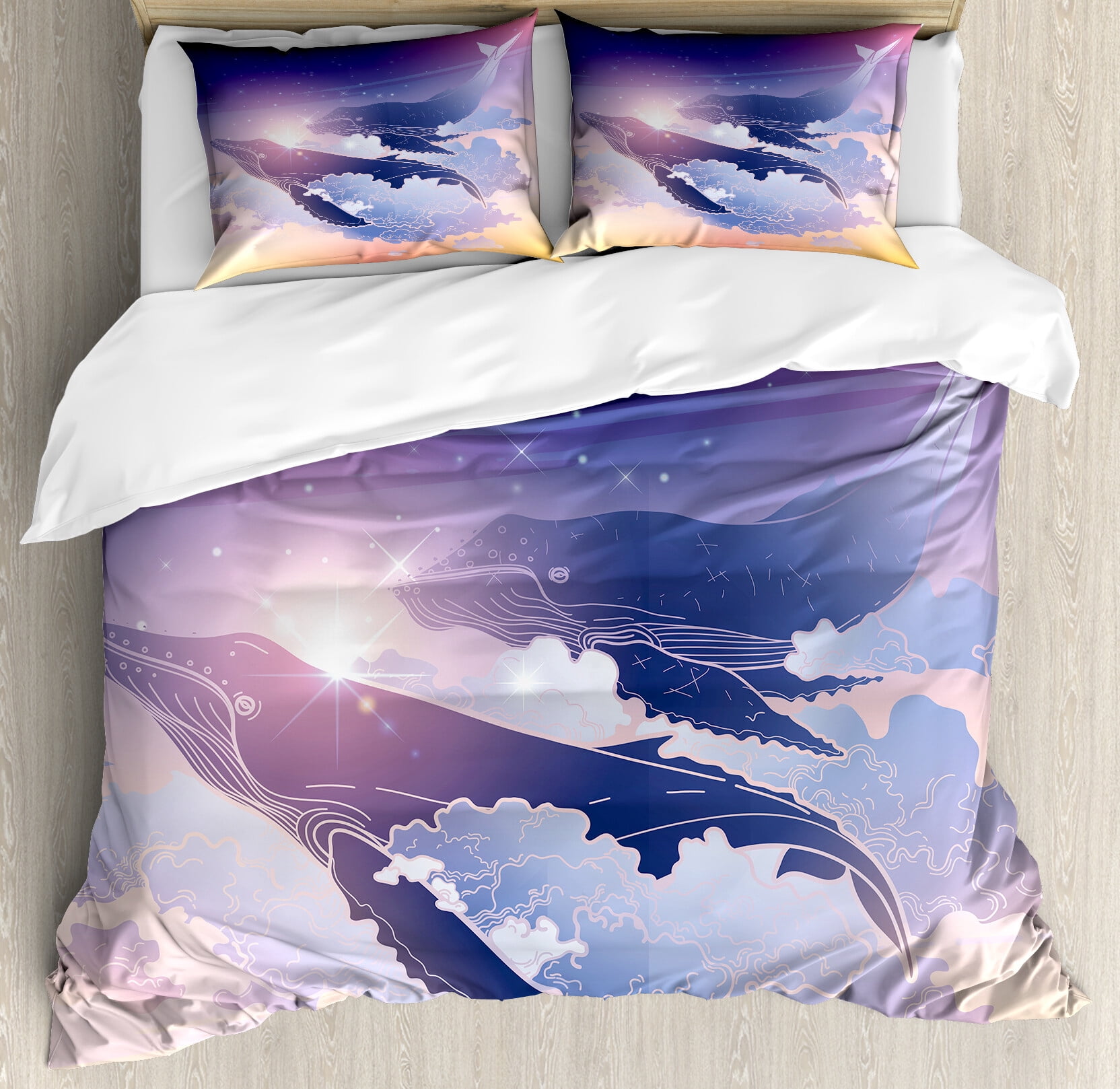 Ambesonne Whale Duvet Cover Set, Dreamy Night with Clouds, Queen, Peach ...
