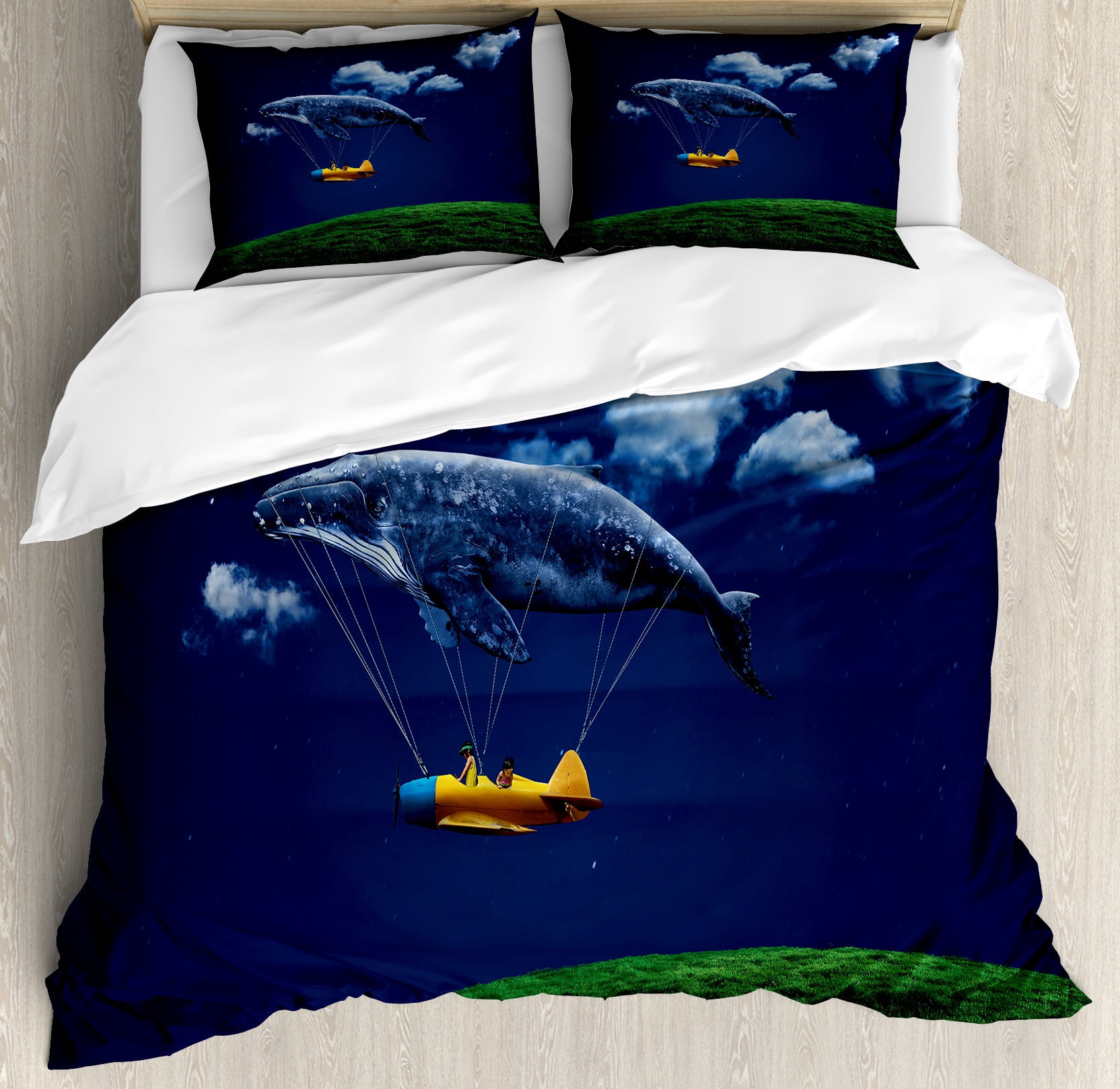 Ambesonne Whale Duvet Cover Set, Nostalgic Airship Mystic, 2-Calking ...