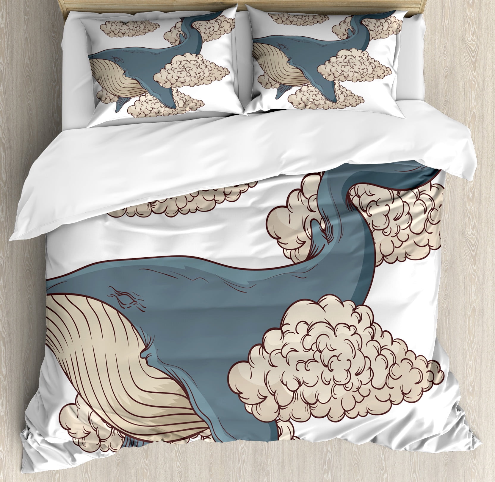 Ambesonne Whale Duvet Cover Set, Sky Clouds Animal Fish, 2-Calking ...
