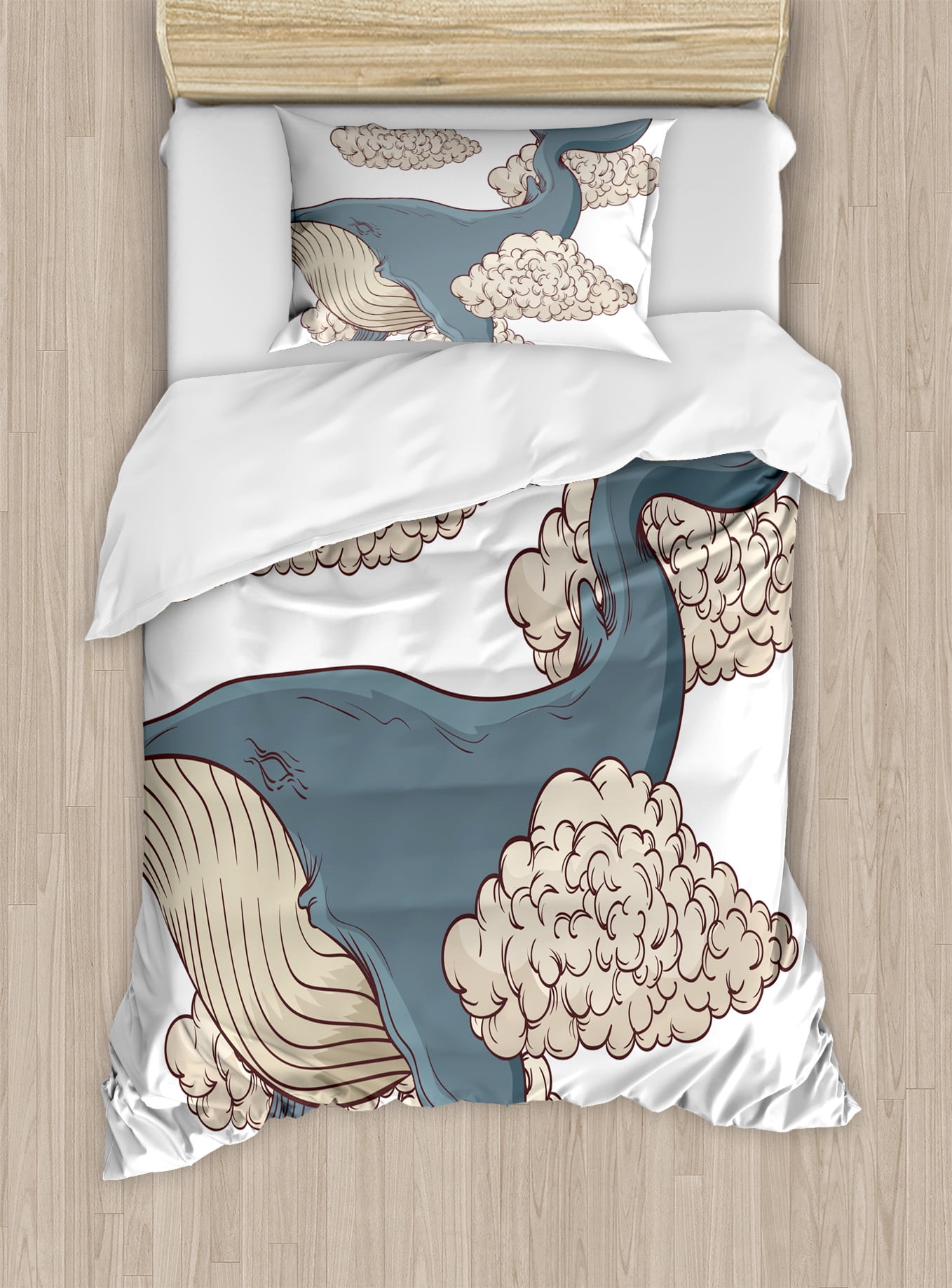 Ambesonne Whale Duvet Cover Sets, Sky Clouds Animal Fish, 2-Twin, Beige ...