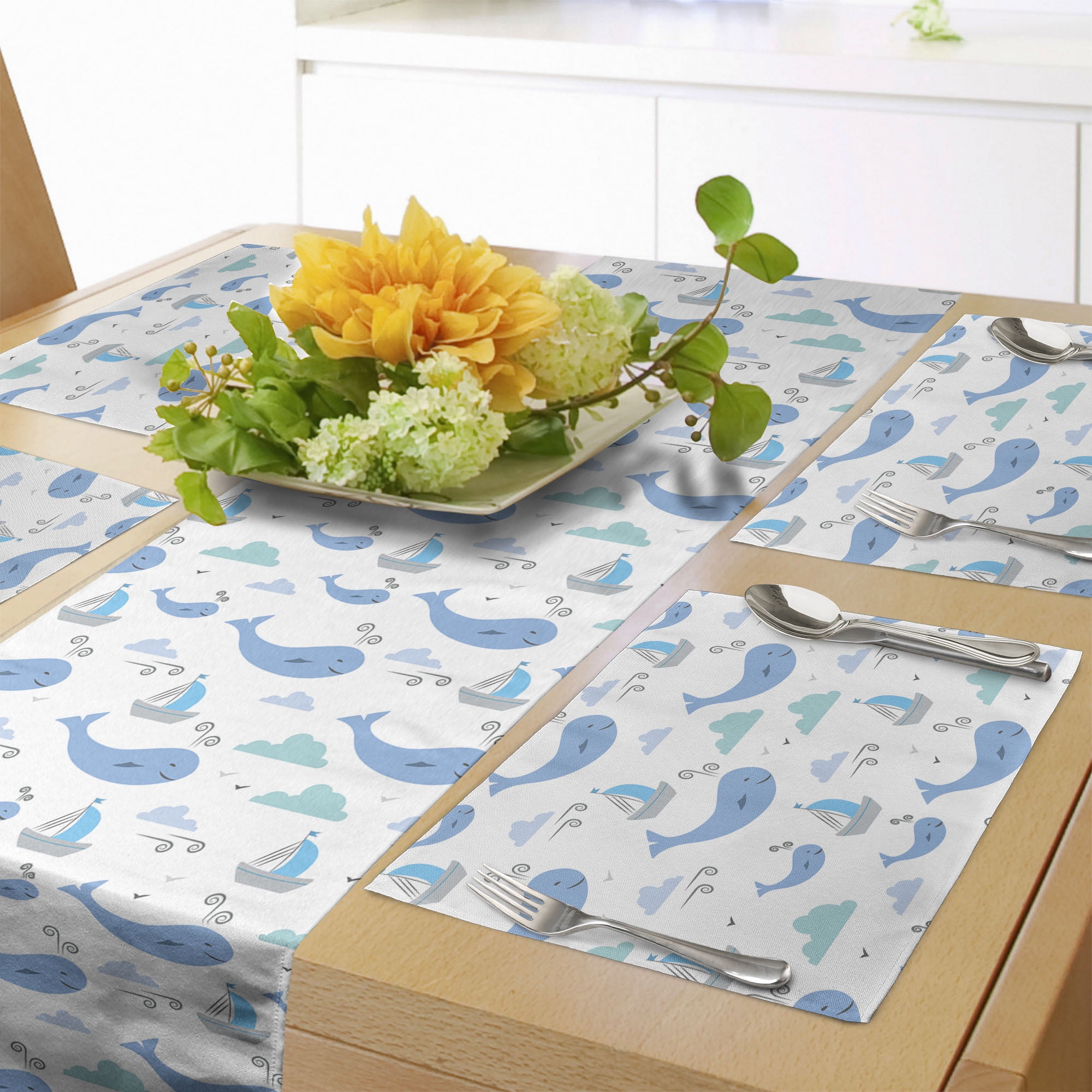 Ambesonne Whale Table Runner & Placemats, Marine Life Themed Design ...