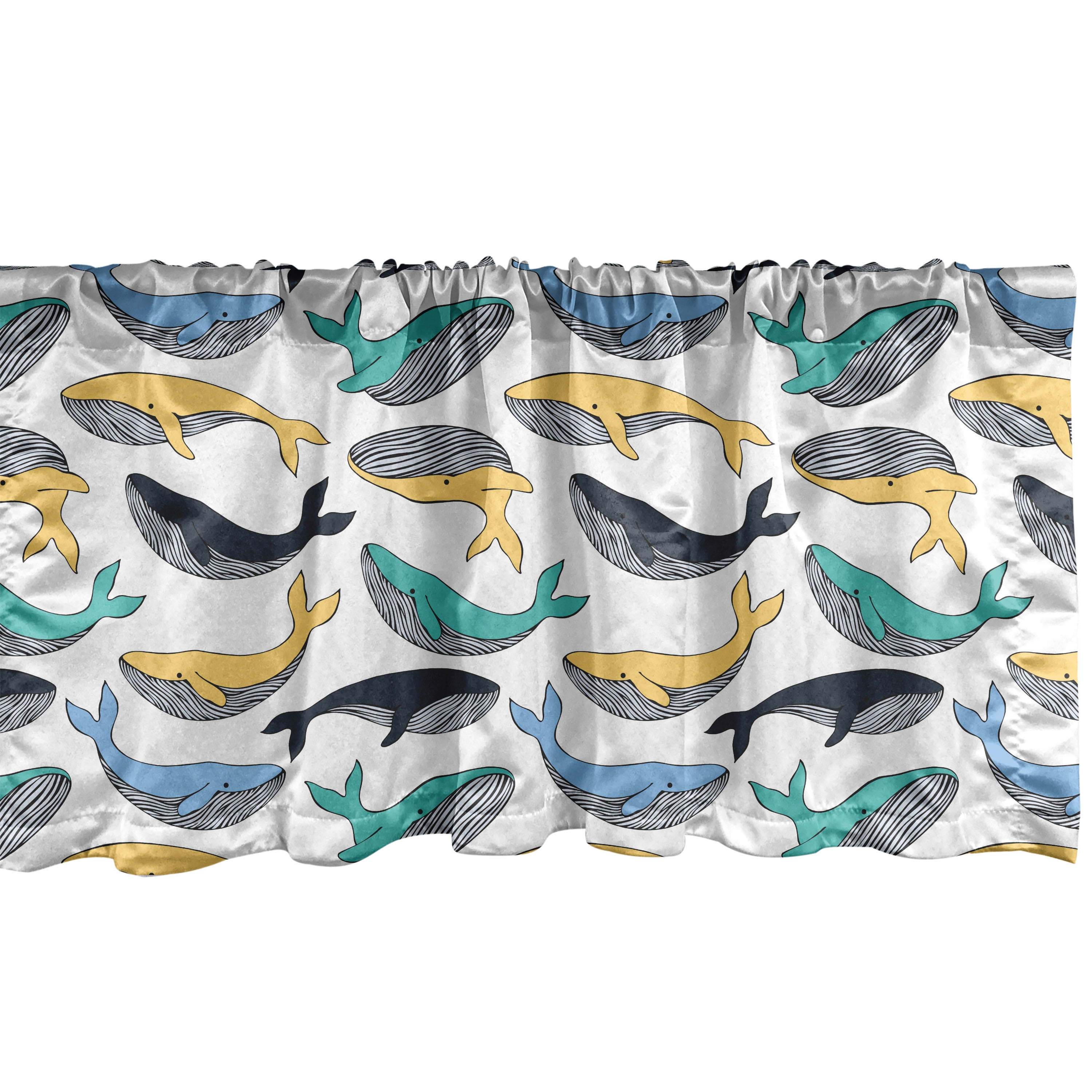 Ambesonne Whale Window Valance, Repeating Pattern with Colorful ...