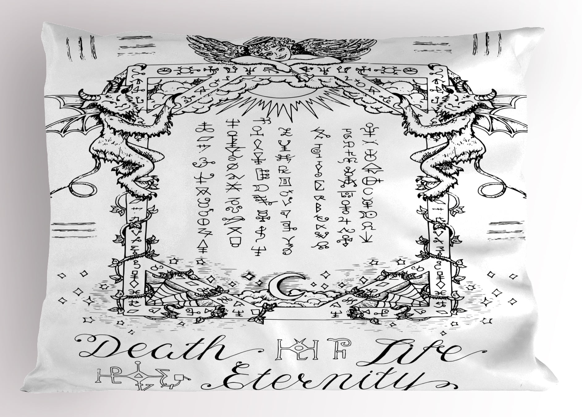 Ambesonne White Pillow Sham, Gothic Medieval Magic, 26" X 20", White ...