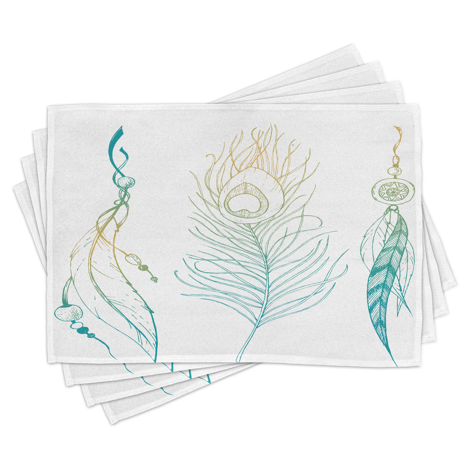 Ambesonne White Place Mats Set of 4, Feather Peacock Vintage, Standard ...