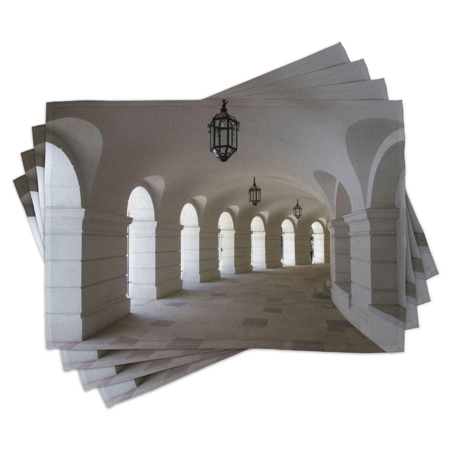 Ambesonne White Place Mats Set of 4, Medieval Art Corridor, Standard ...
