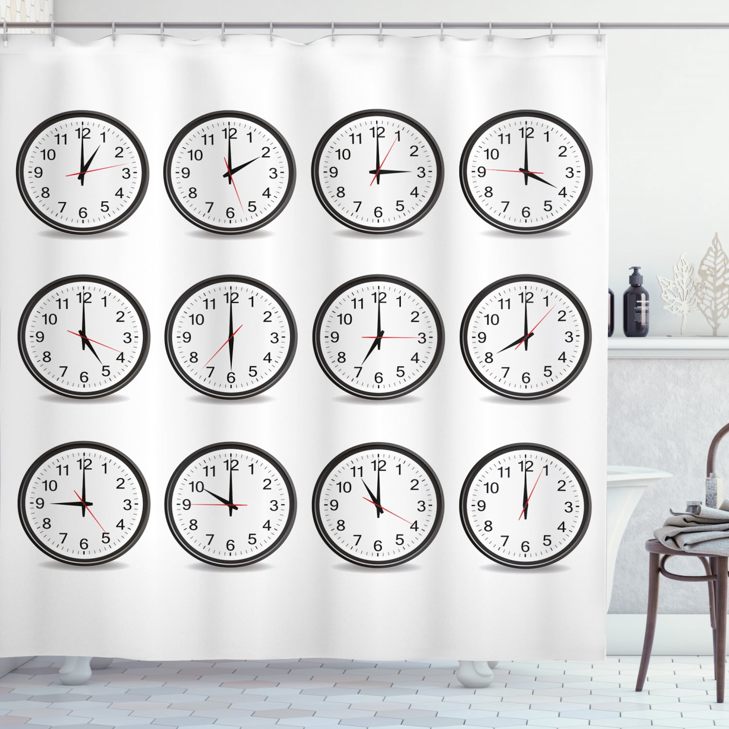 Ambesonne White Shower Curtain, Clocks and Black Numbers, 69"Wx75"L ...