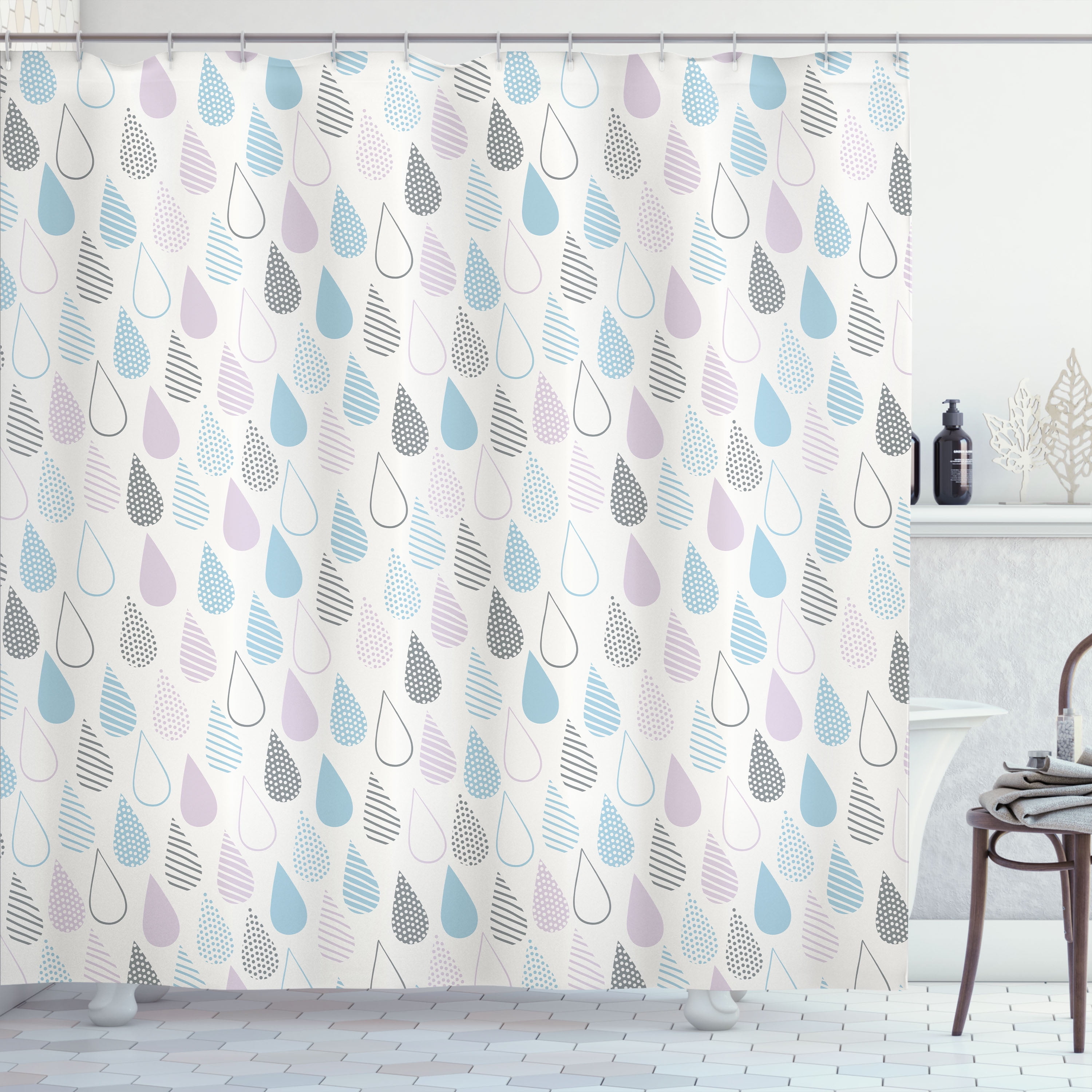 Ambesonne White Shower Curtain, Droplets, 69"Wx70"L, Multicolor ...