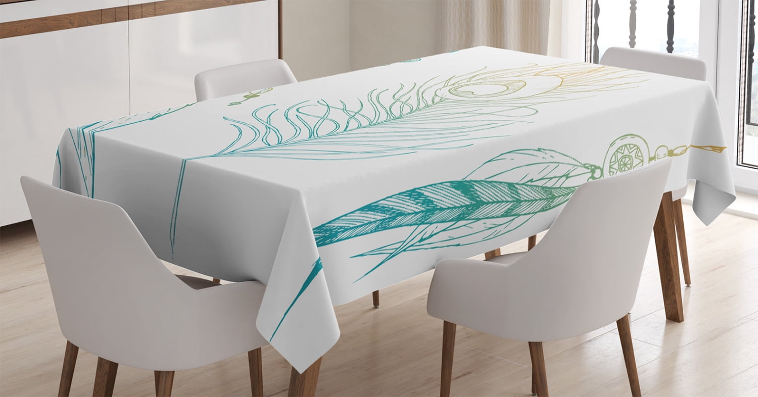 Ambesonne White Tablecloth Rectangular Table Cover, Feather Peacock ...