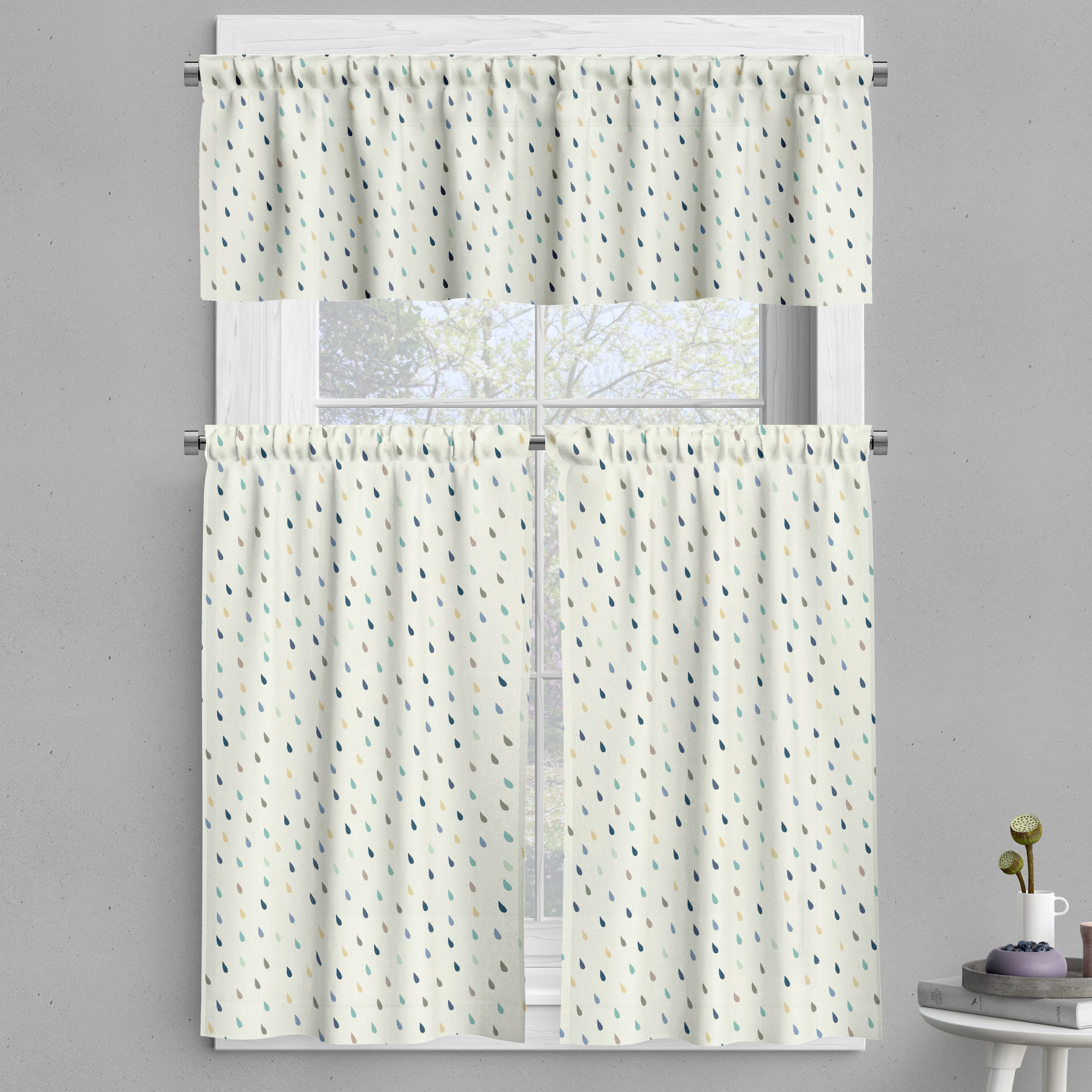 Ambesonne White Valance & Curtain, Colorful Droplet Pattern, 55"x36 ...