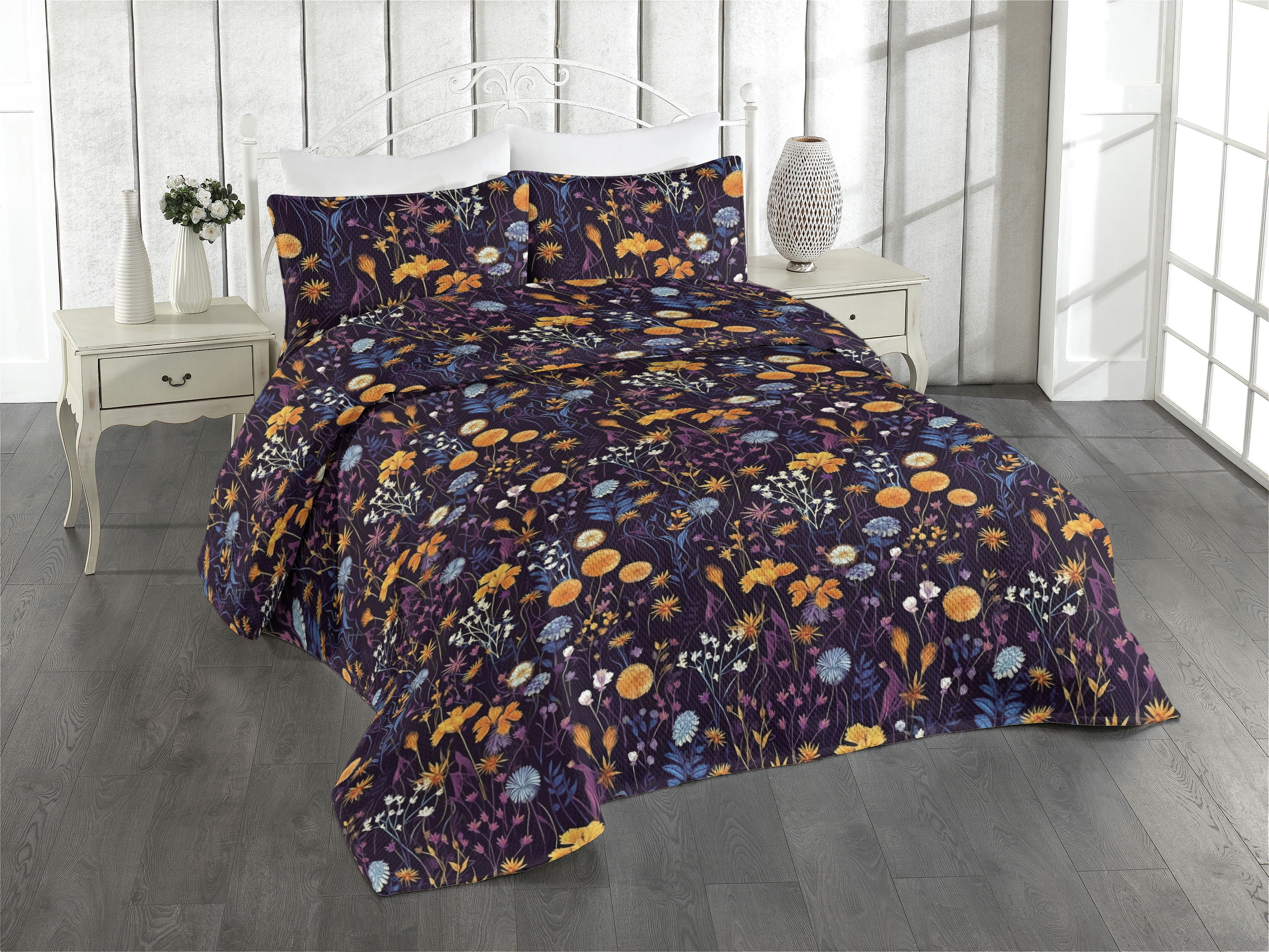 Ambesonne Wild Jungle Quilted Bedspread Set 3 Pcs, Dreamy Colors Floral ...