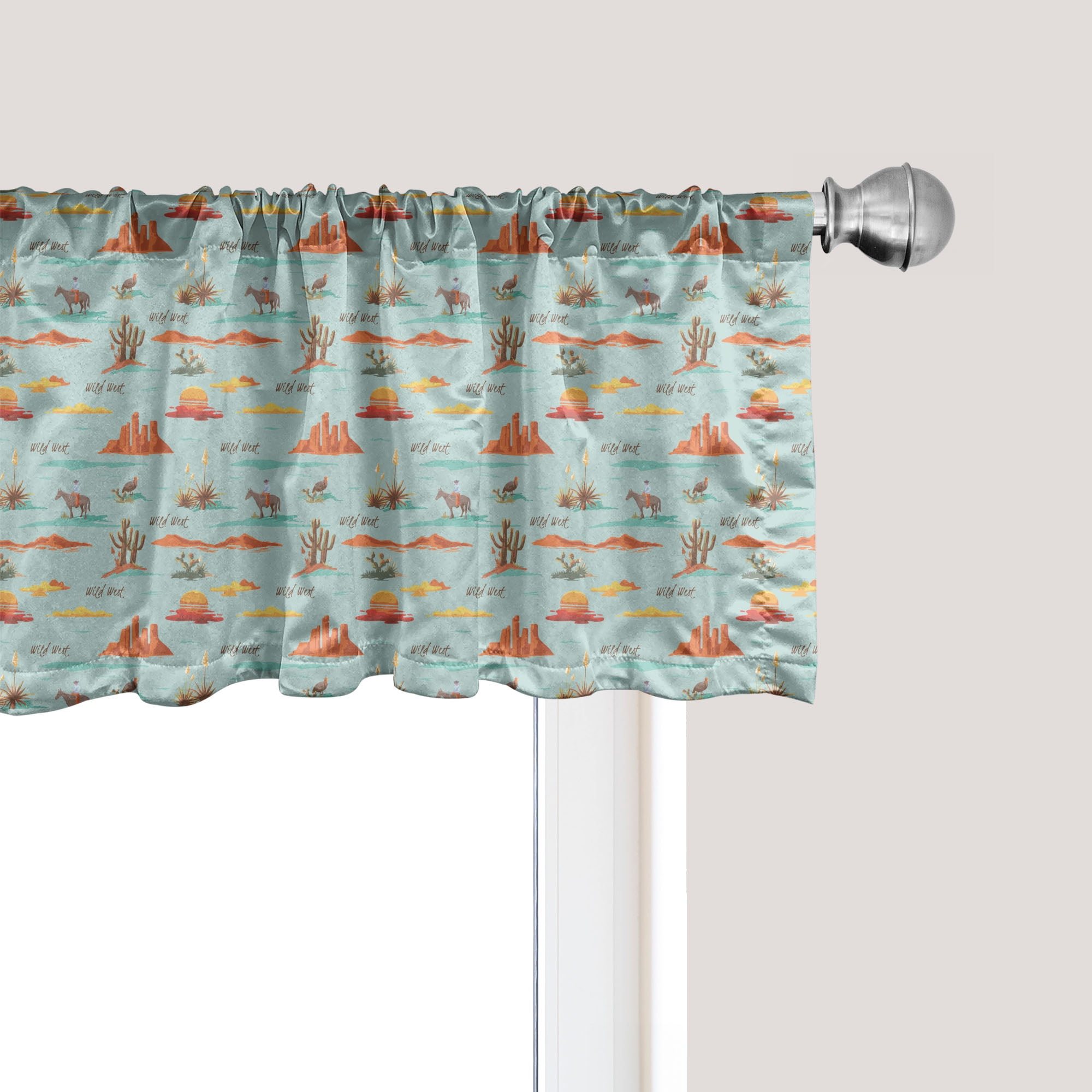 Ambesonne Wild West Window Valance, Sunset Cactus and Cowboy, 54" X 18 ...