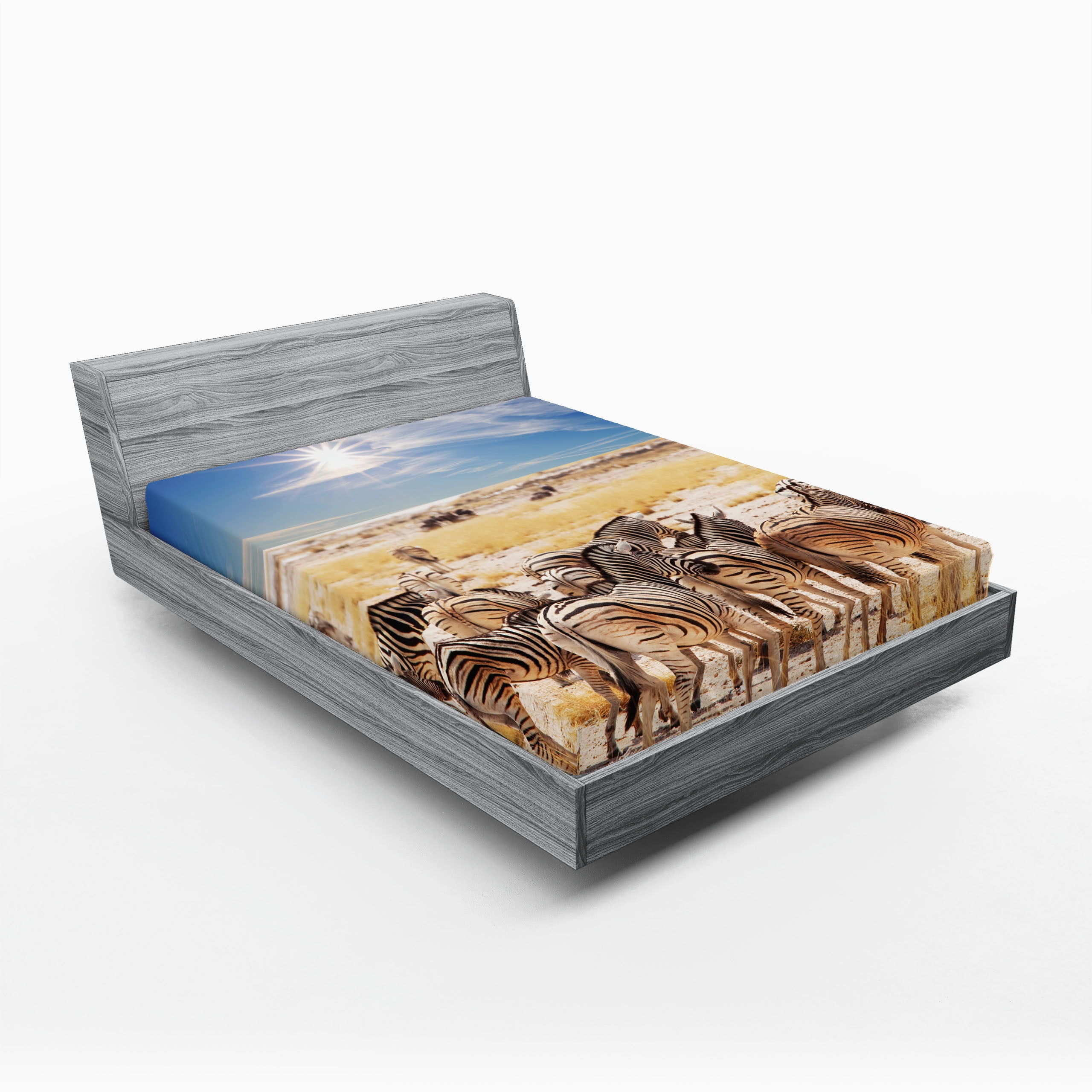 Ambesonne Wildlife Fitted Sheet, Savannah National Park, Queen Size ...