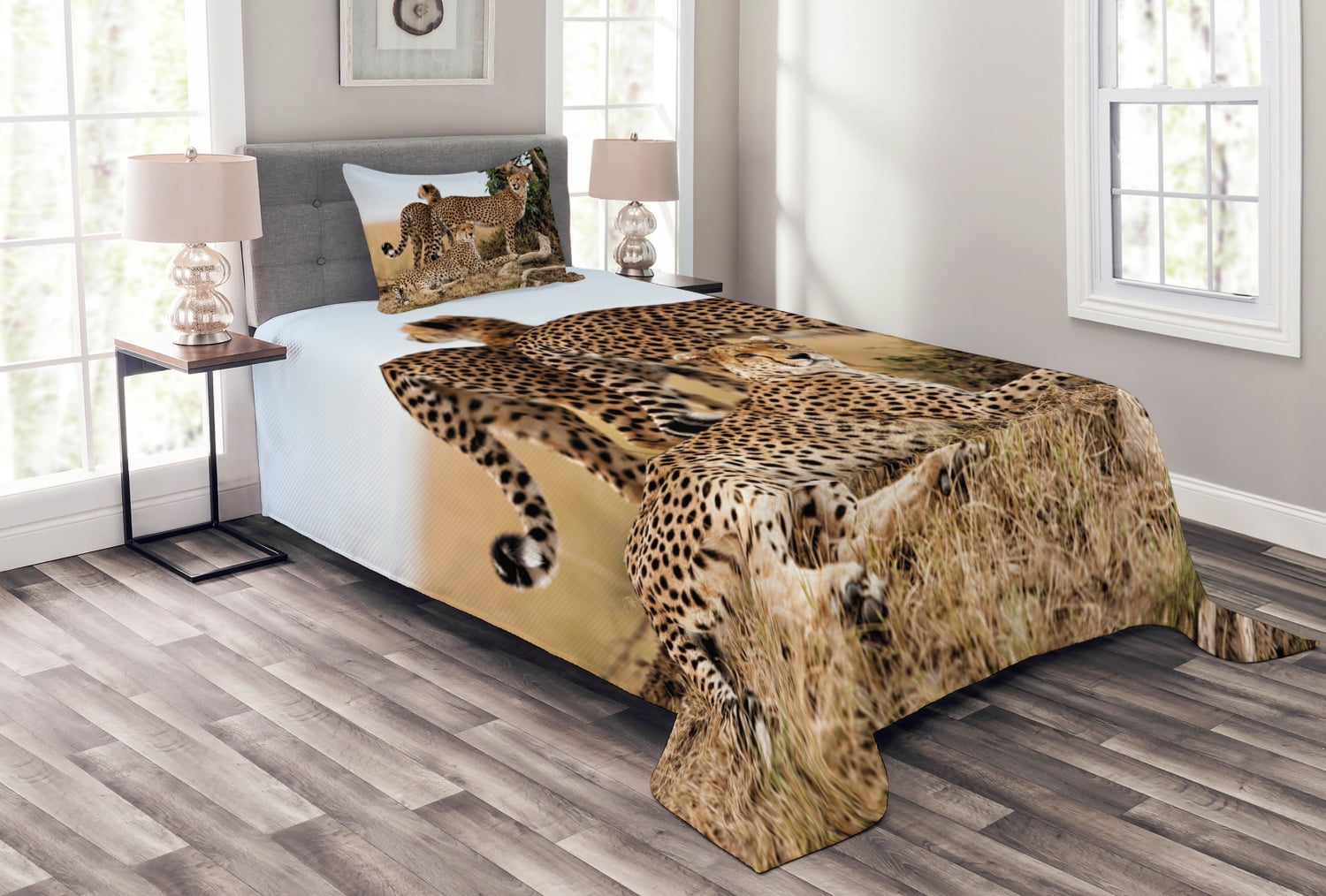 Ambesonne Wildlife Quilted Bedspread Set 2 Pcs, Savannah Animal ...