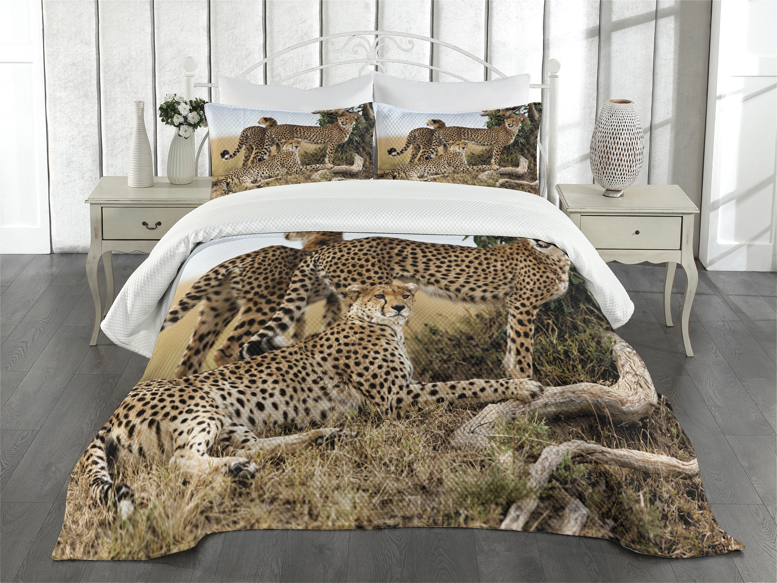 Ambesonne Wildlife Quilted Bedspread Set 3 Pcs, Savannah Animal ...