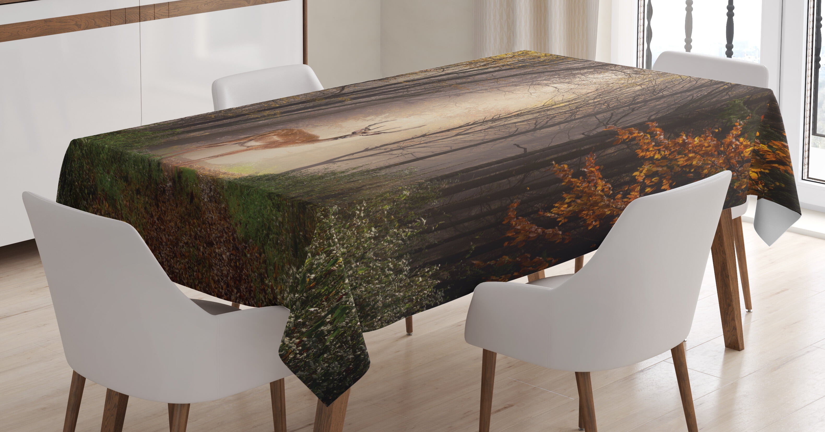 Ambesonne Wildlife Tablecloth Rectangular Table Cover, Deer Forest, 52 ...