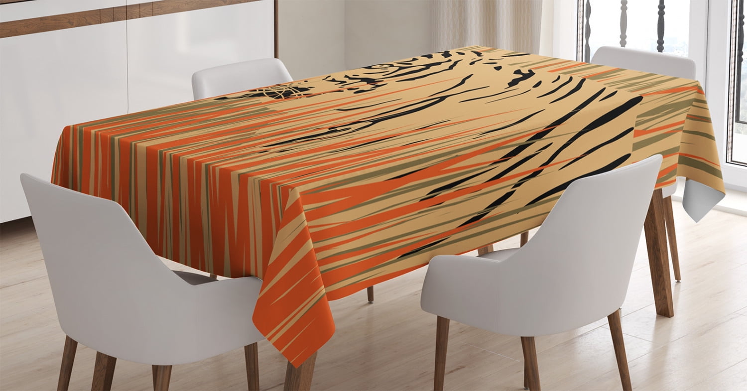 Ambesonne Wildlife Tablecloth Rectangular Table Cover, Tiger Jungle, 52 ...