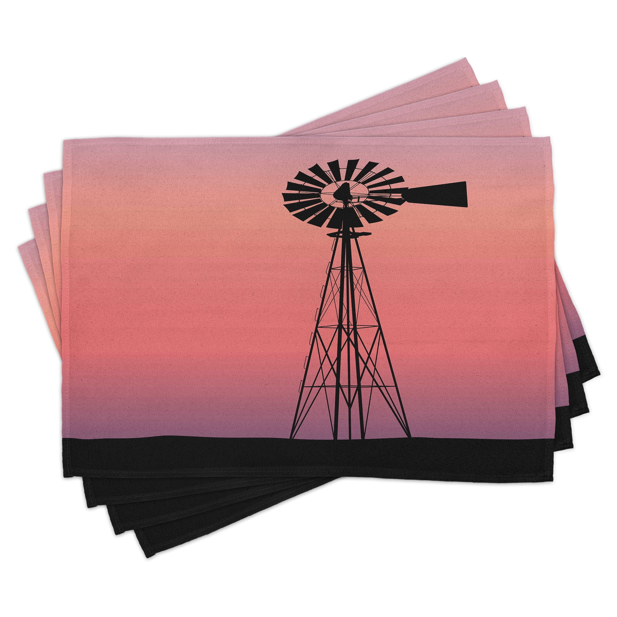 Ambesonne Windmill Place Mats Set of 4, Dreamy Western Sunset, Standard ...
