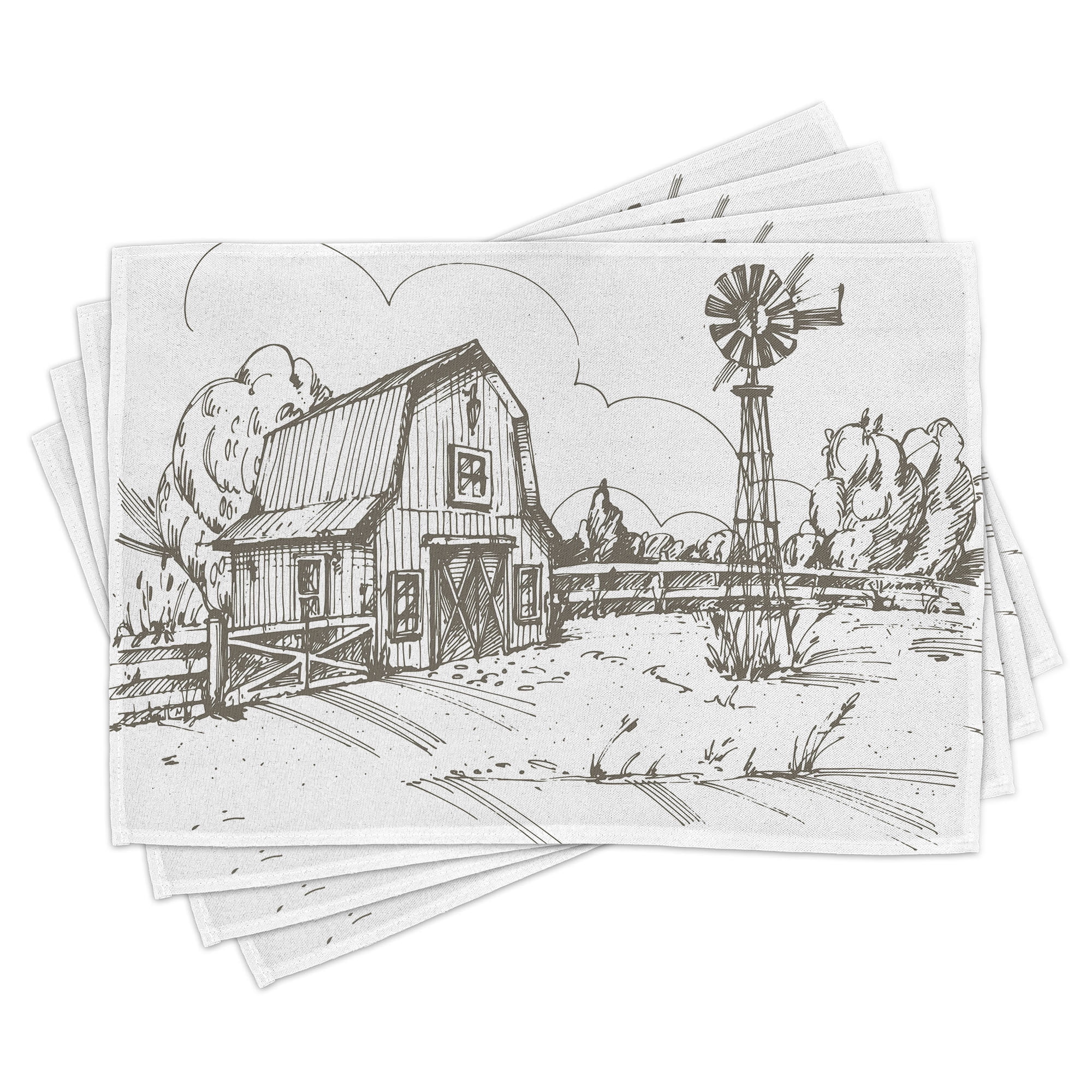 Ambesonne Windmill Place Mats Set of 4, Rustic Farmhouse Barn, Standard ...