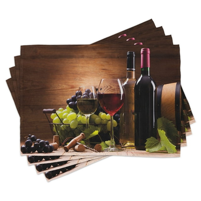 Ambesonne Wine Place Mats Set of 4, French Gourmet Tasting, Standard ...