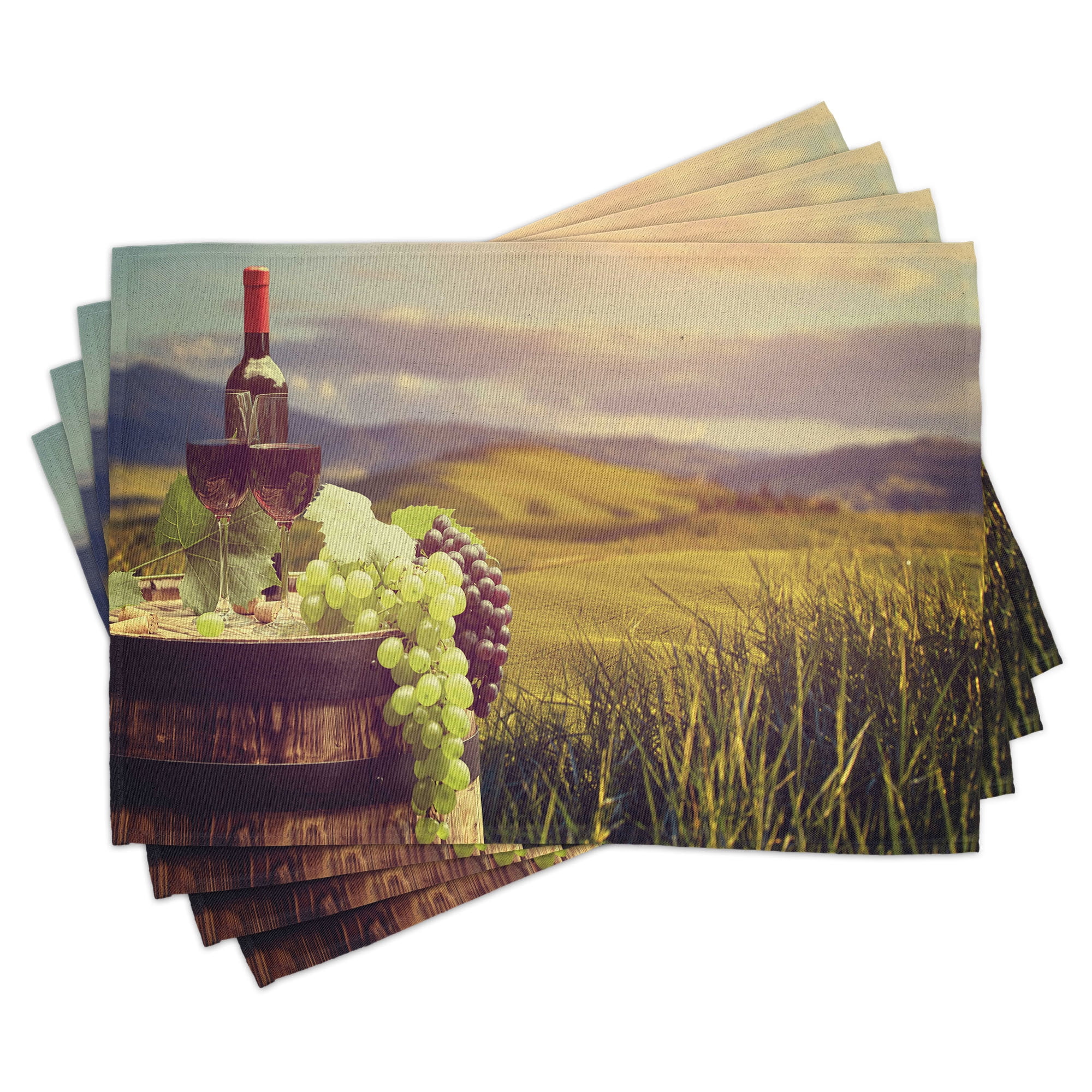 Ambesonne Wine Place Mats Set of 4, Italy Tuscany Vineyard, Standard ...
