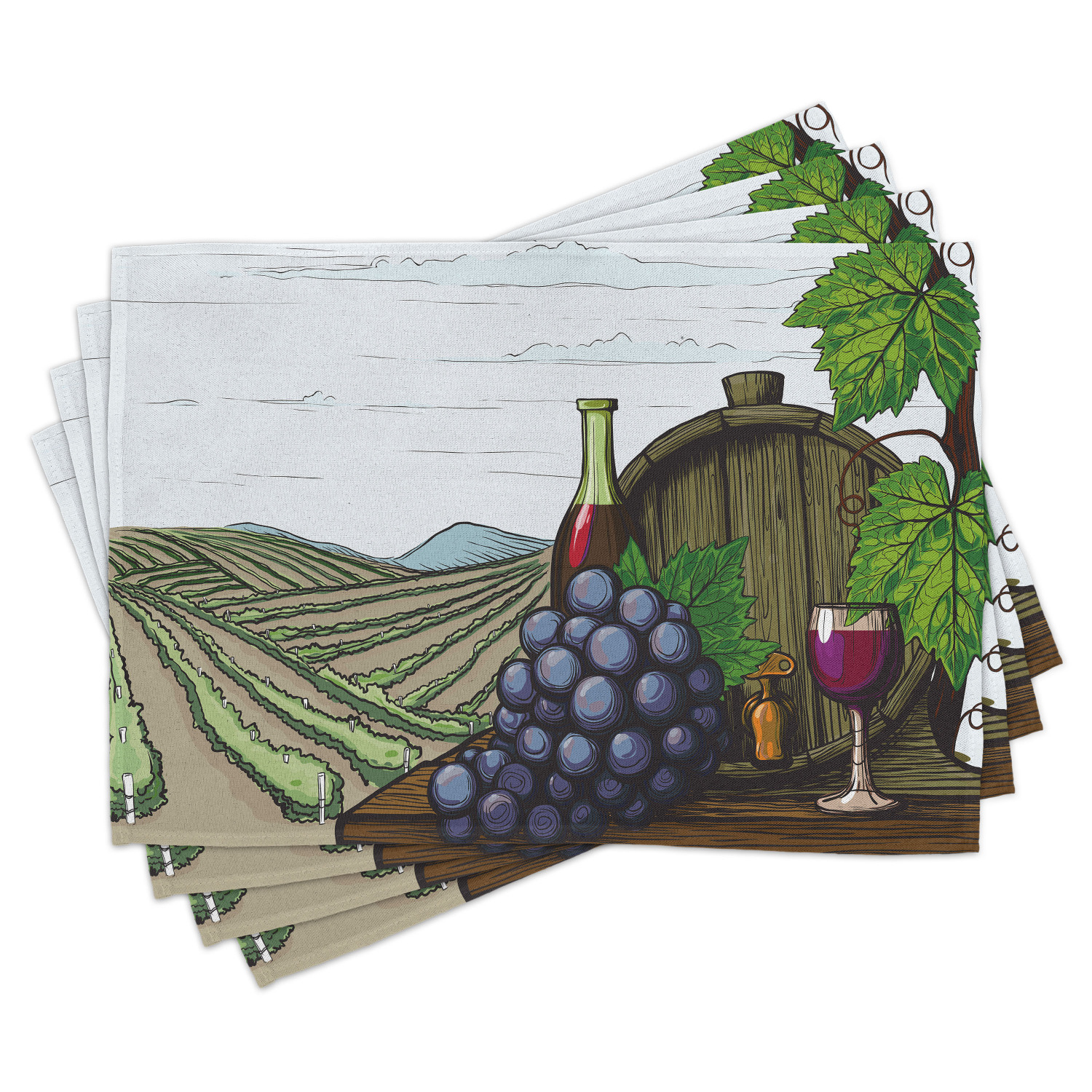 Ambesonne Wine Place Mats Set of 4, Views of Vineyards Grapes, Standard Size, Multicolor ...
