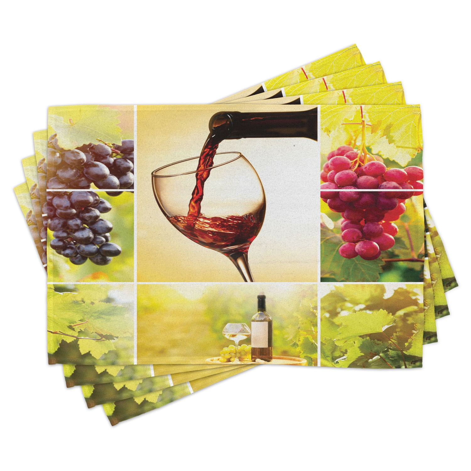 Ambesonne Wine Place Mats Set of 4, Vineyard Grape Harvest, Standard ...