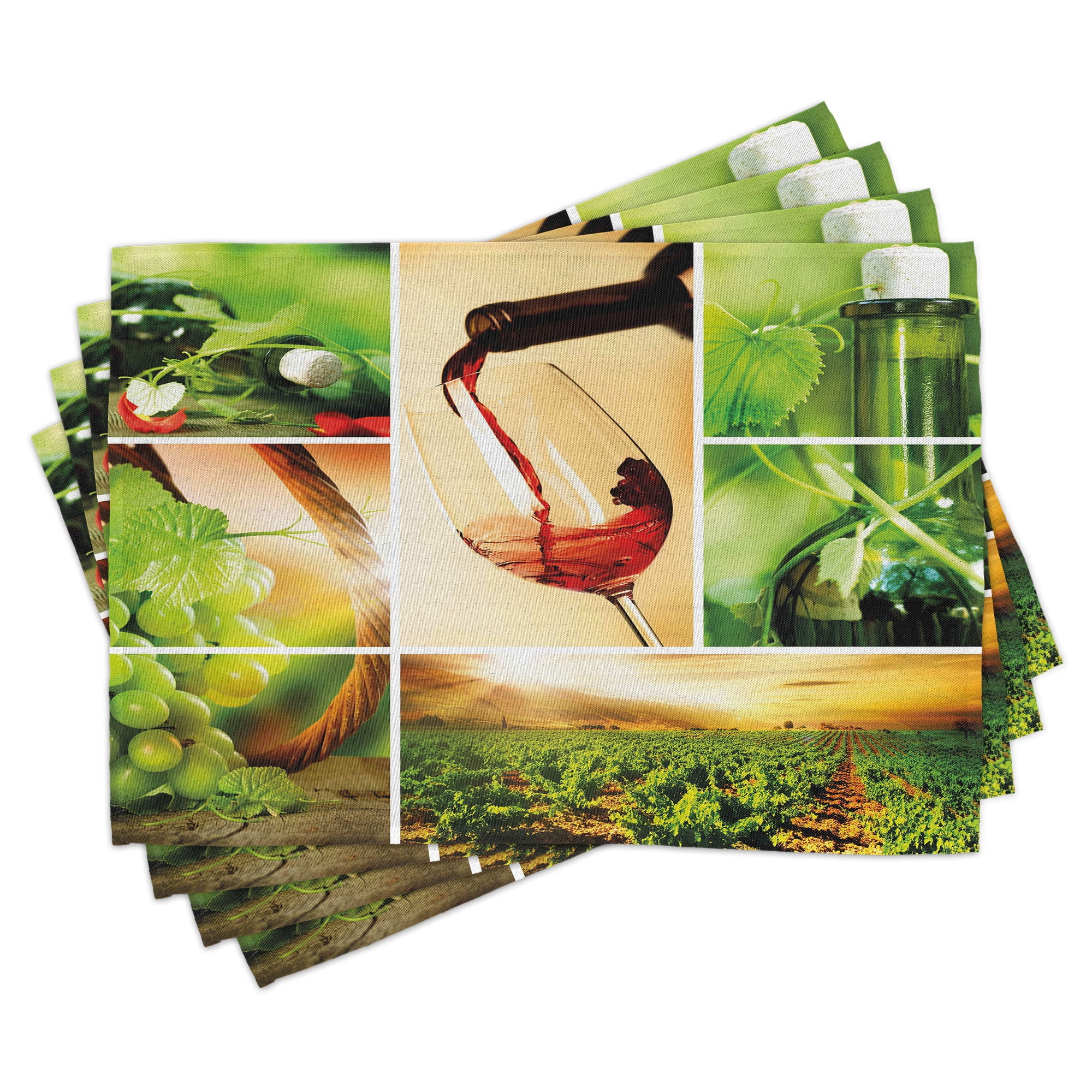 Ambesonne Wine Place Mats Set of 4, Wine Tasting Grapevine, Standard ...